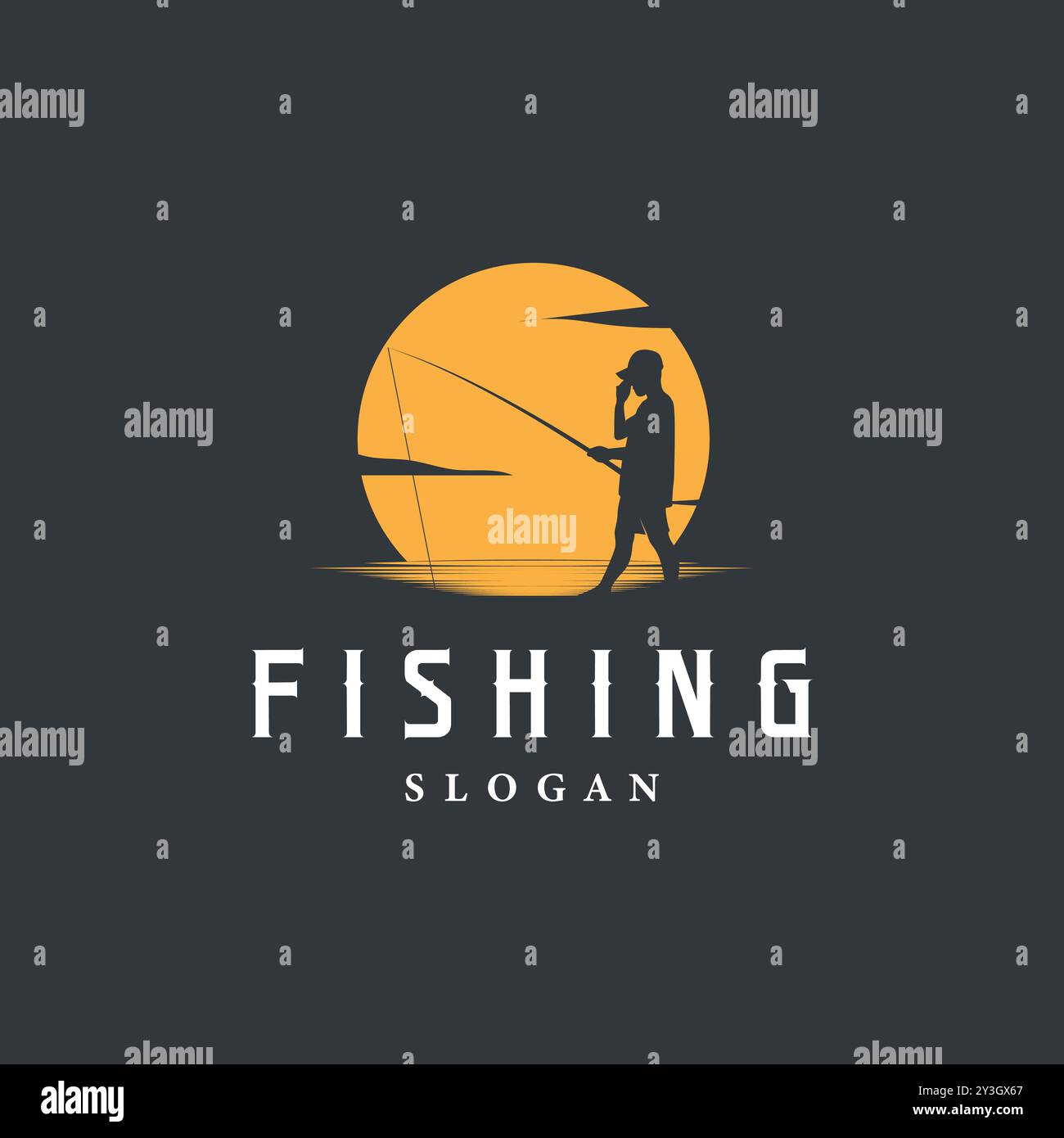 Fishing logo design silhouette of river angler with hook illustration ...