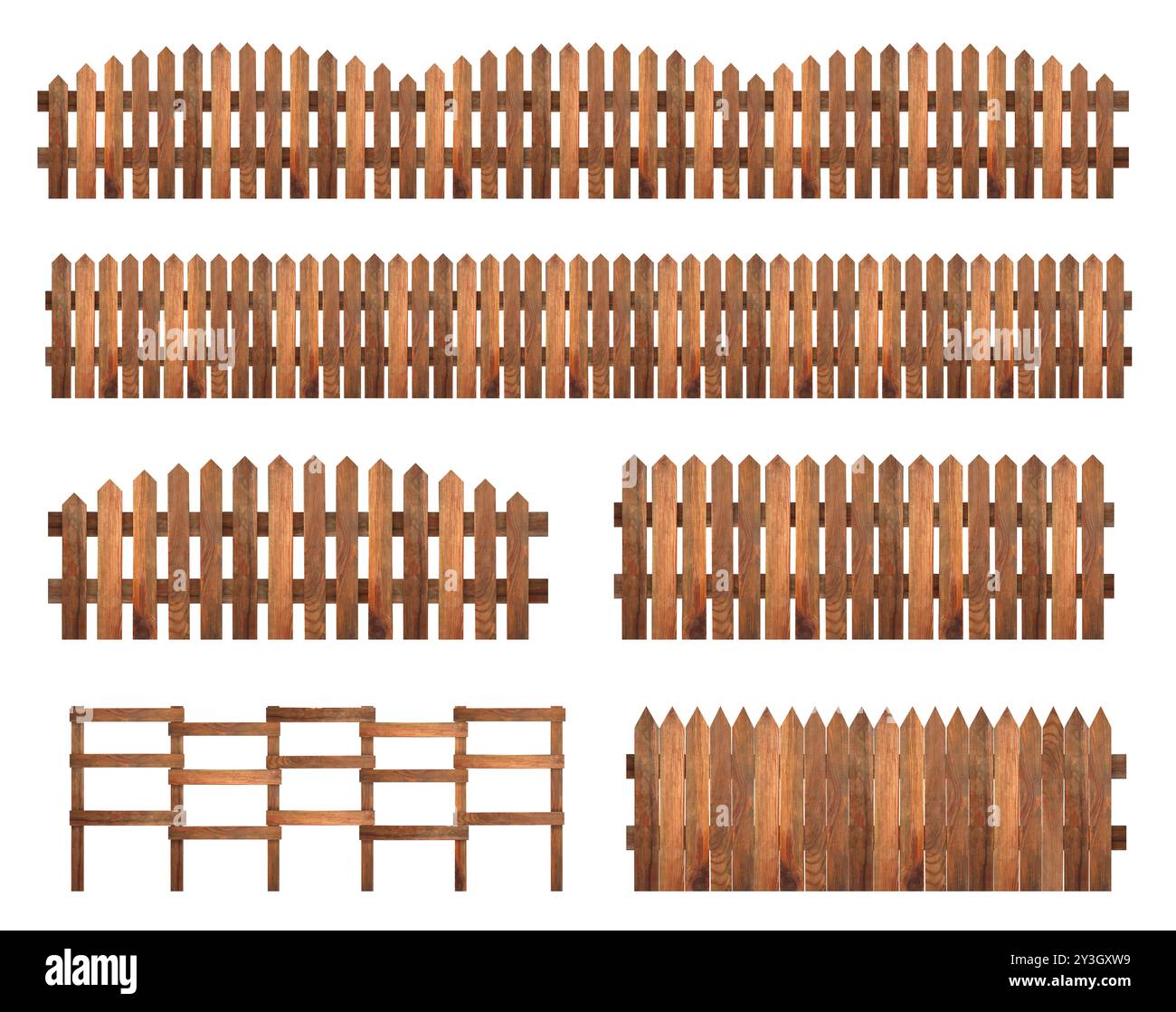 Different wooden fences isolated on white, set Stock Photo - Alamy
