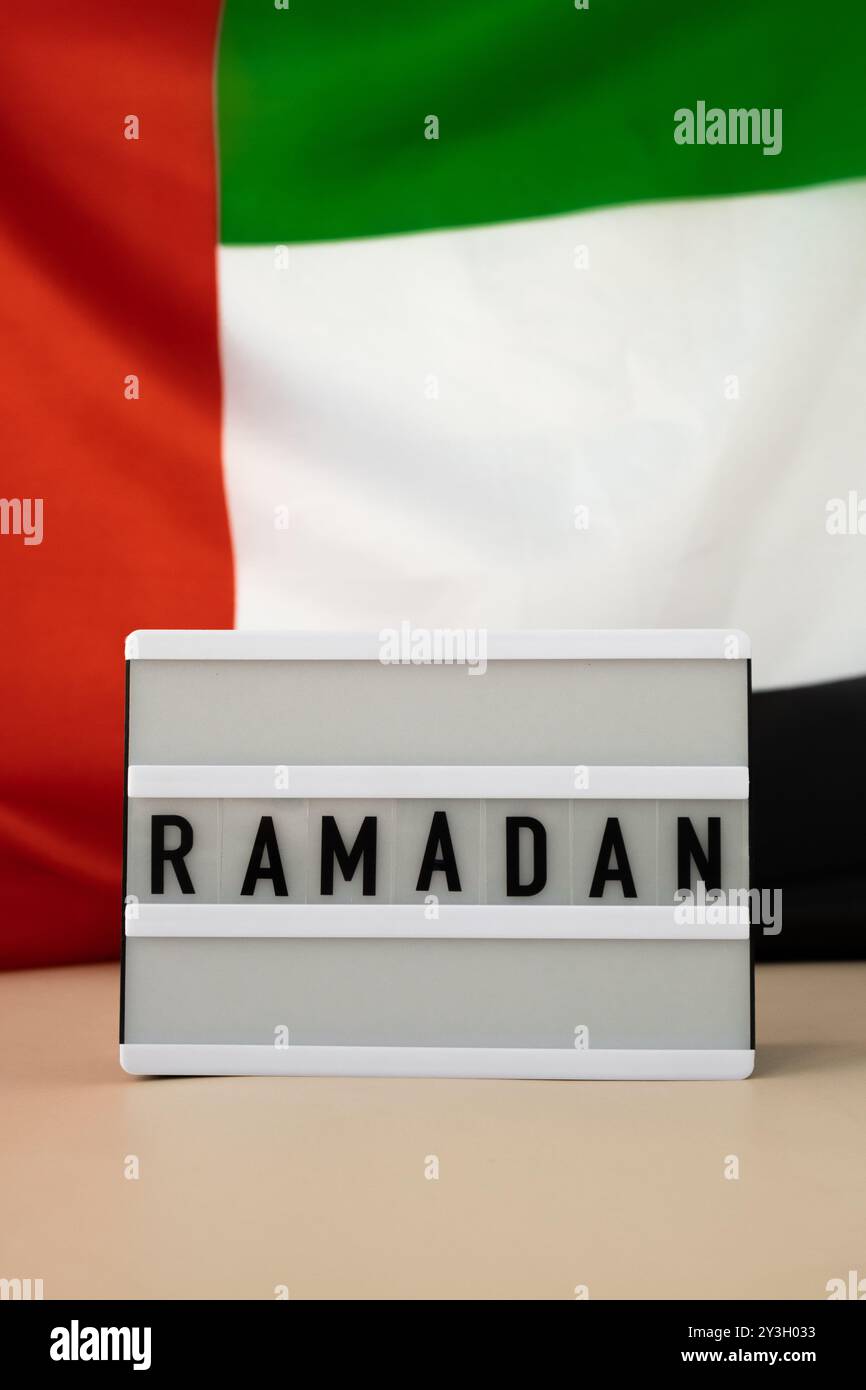 Congratulations Lightbox with text RAMADAN waving UAE flag on ...