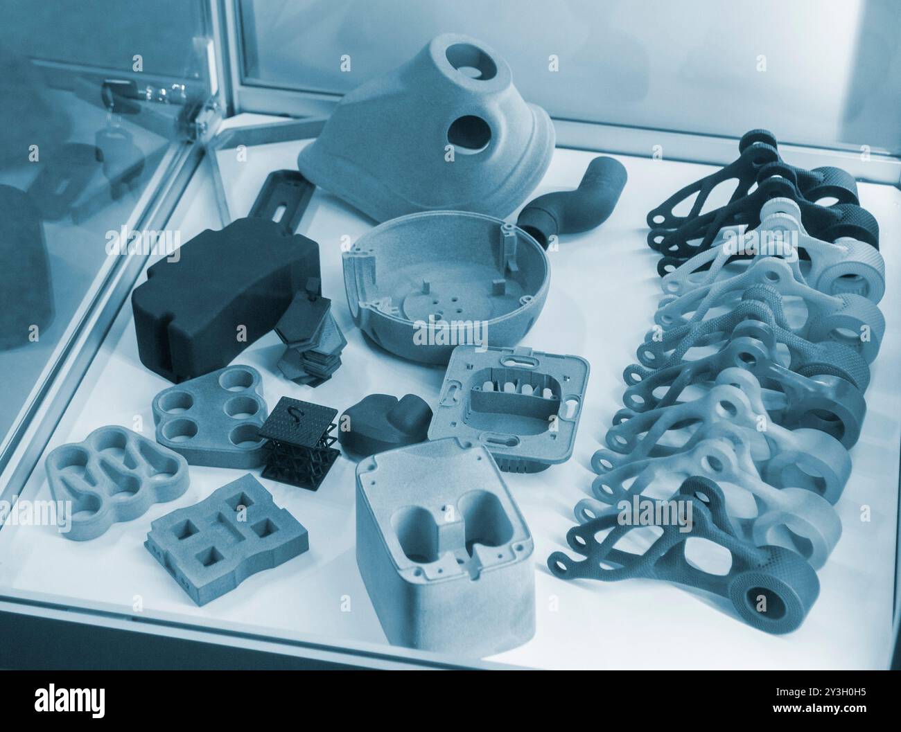 Various objects printed on a 3D printer from molten plastic powder ...