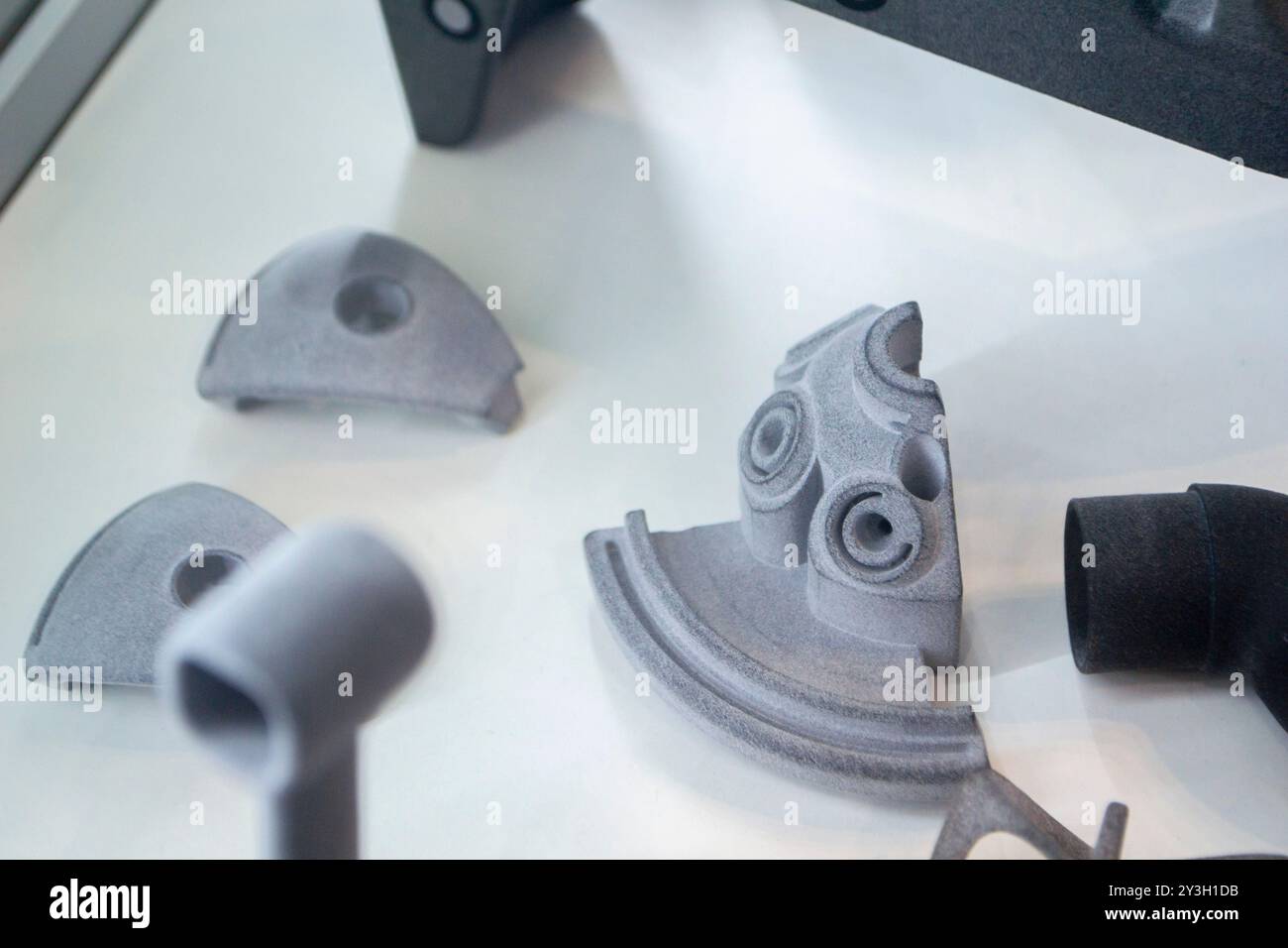 Various objects printed on a 3D printer from molten plastic powder ...