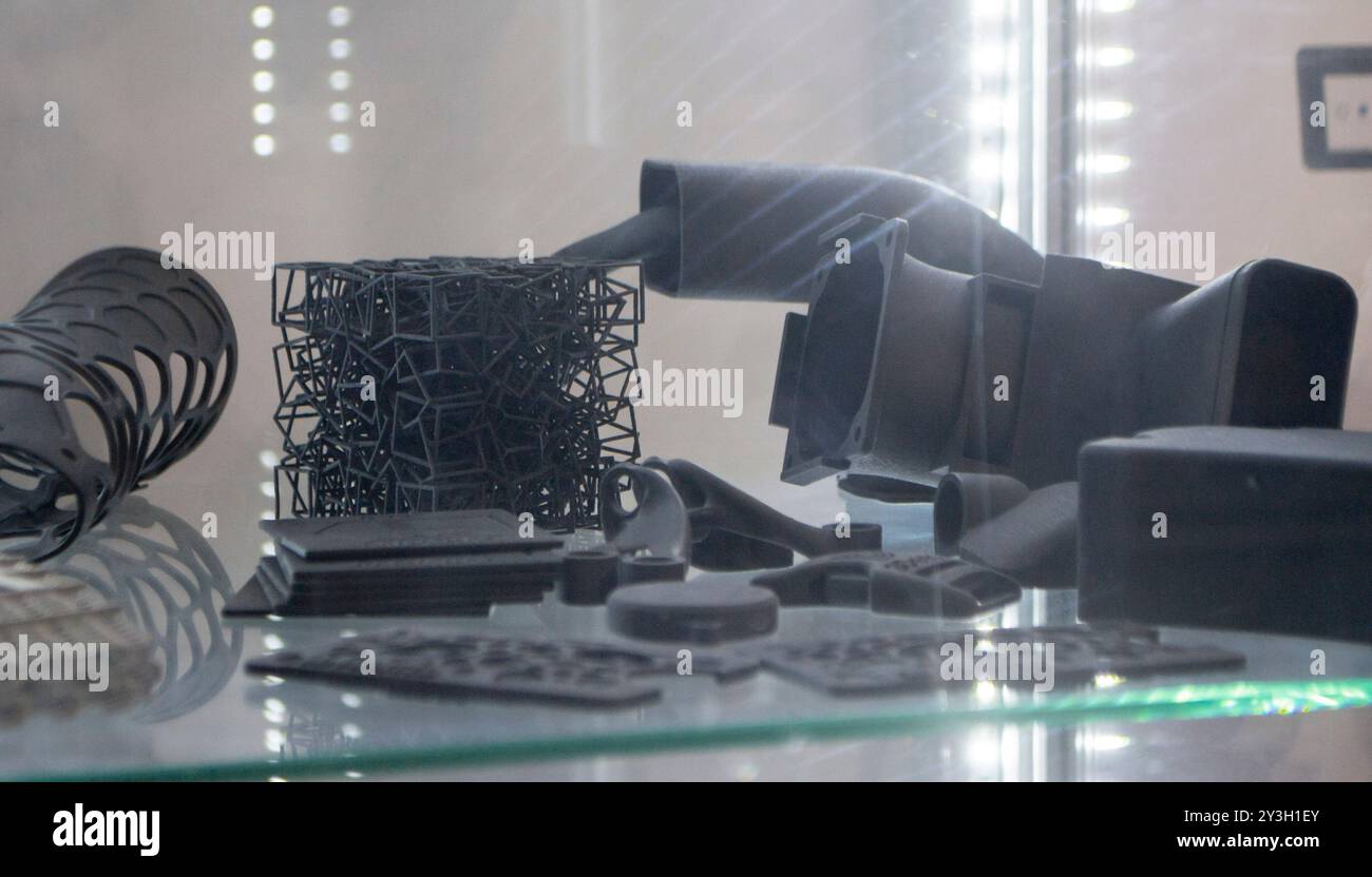 Various objects printed on a 3D printer from molten plastic powder ...