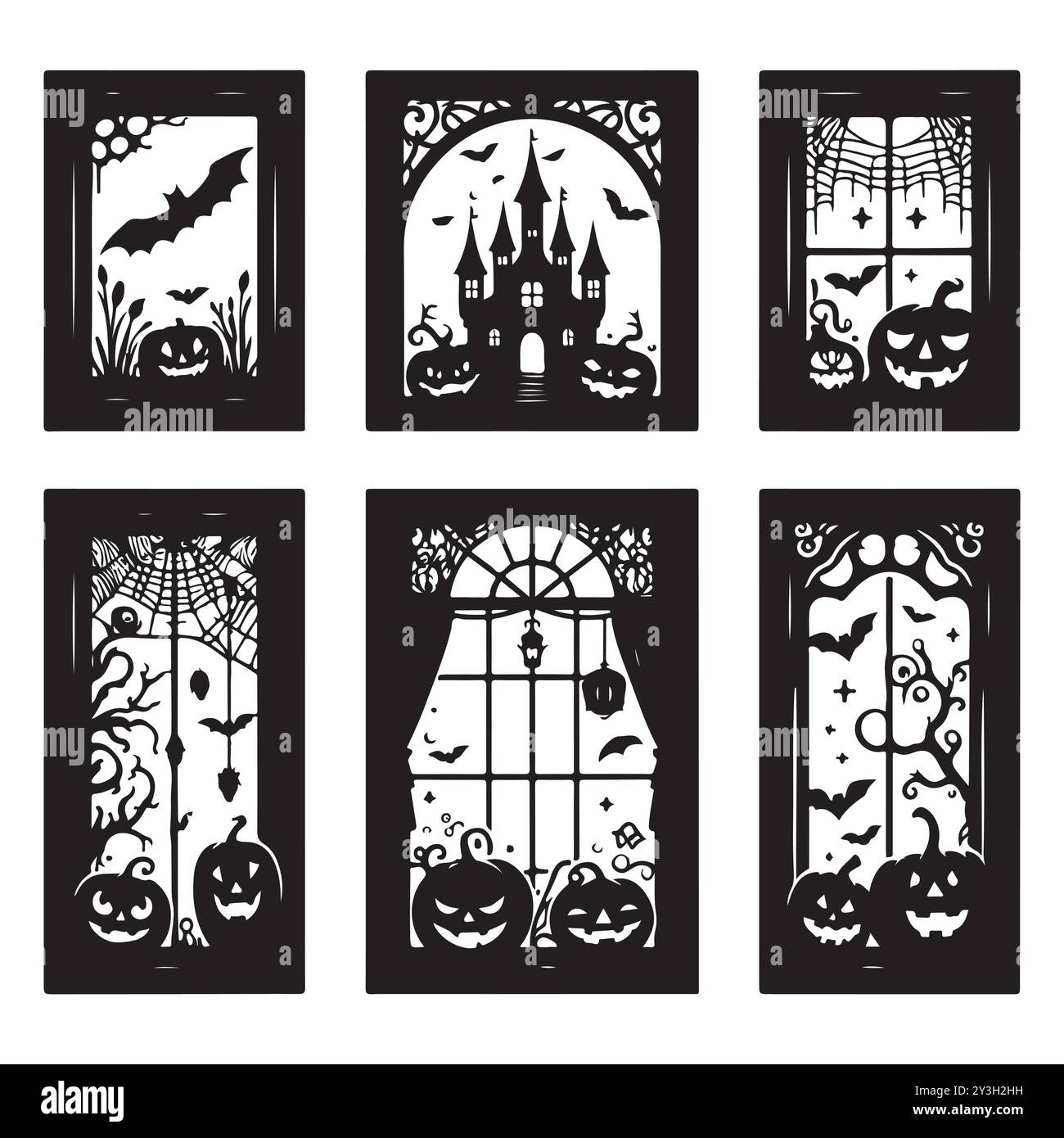 Set of Halloween window silhouettes isolated on a white background ...