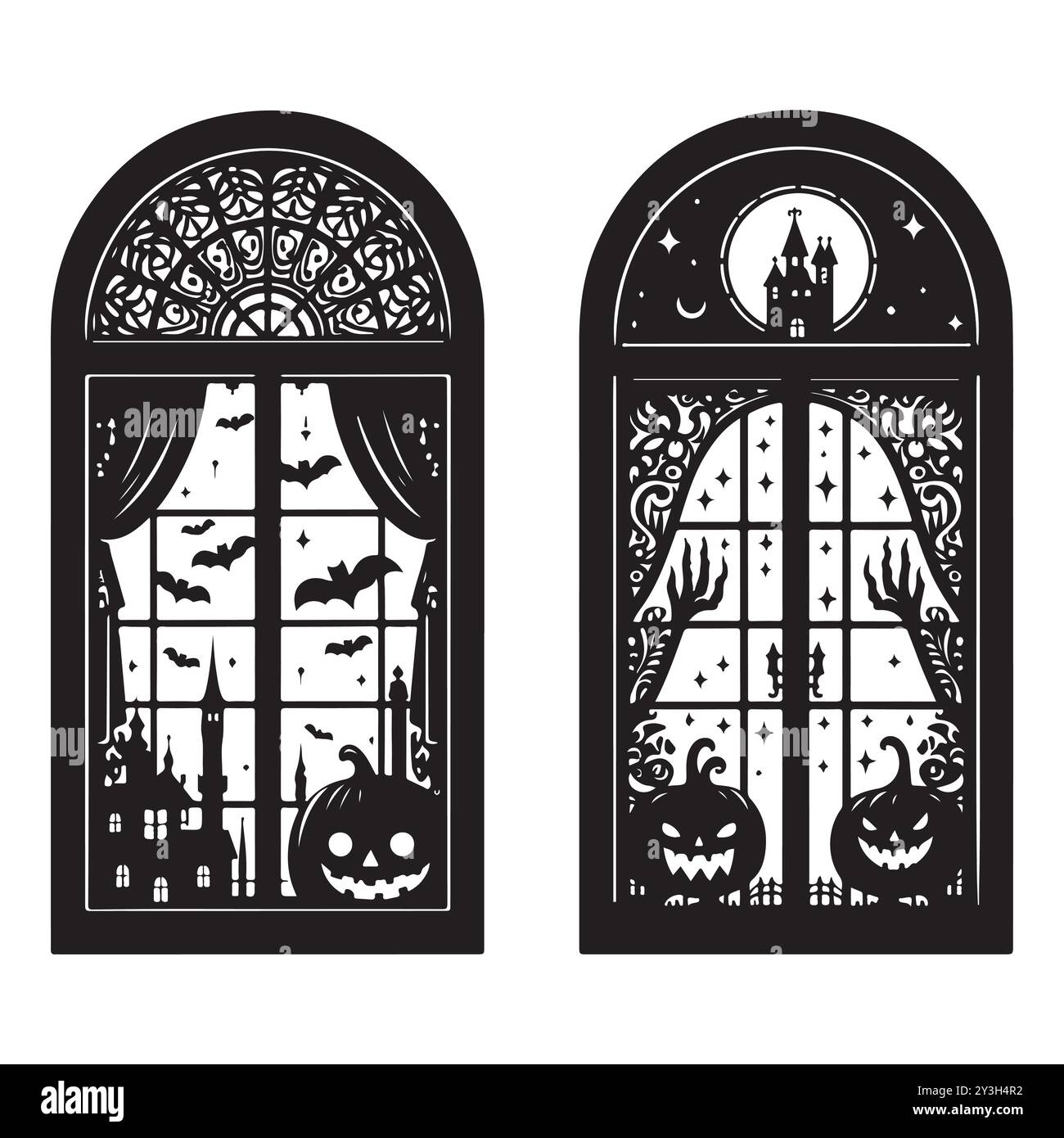 Set of Halloween window silhouettes isolated on a white background ...