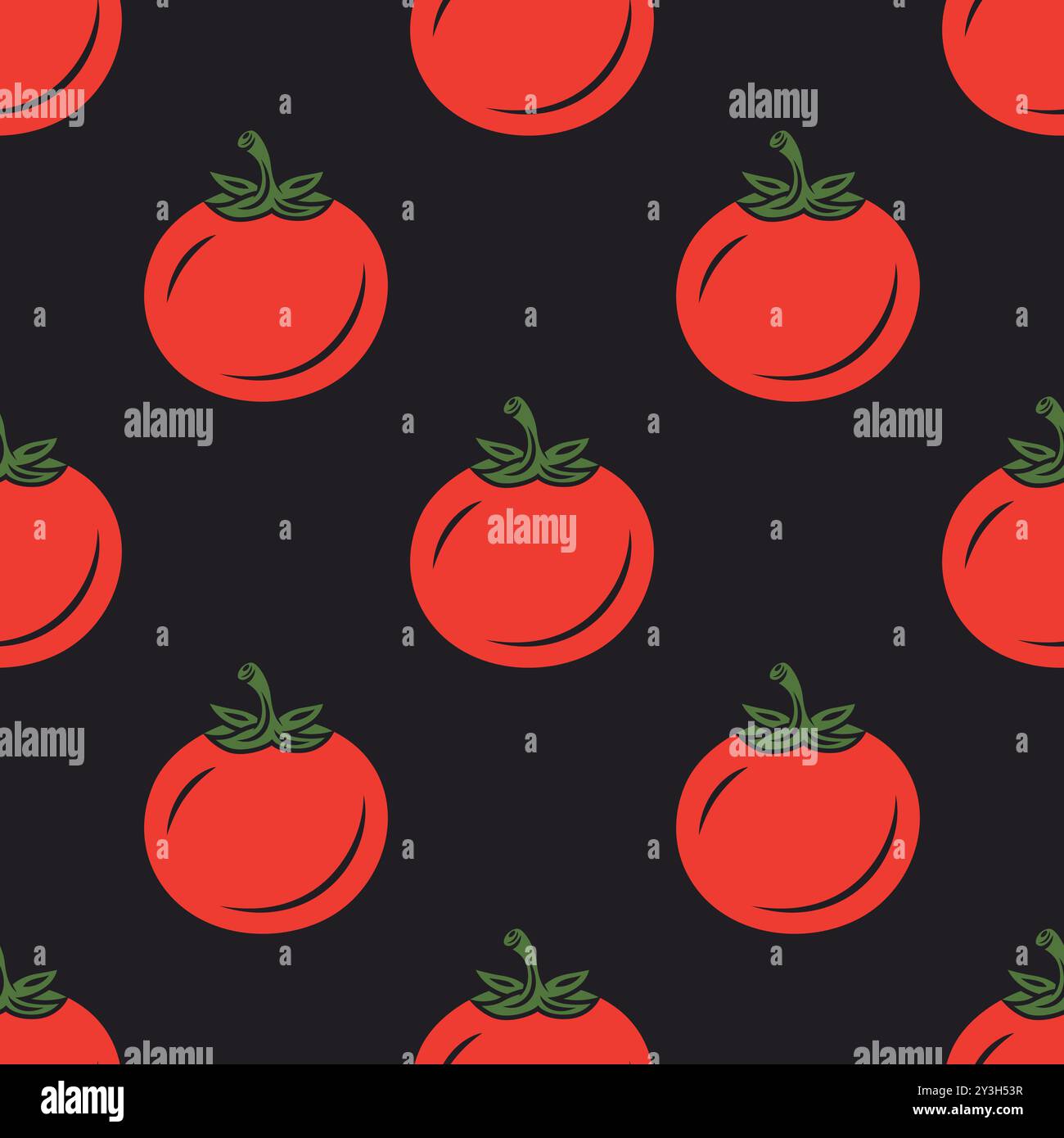 Vector Seamless Pattern with Whole Red Tomato on Black Background ...