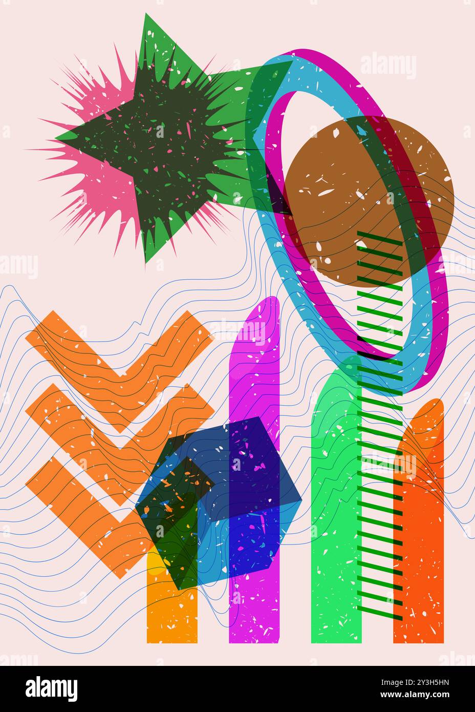 Colorful geometric shapes. Object in trendy riso graph design. Geometry ...