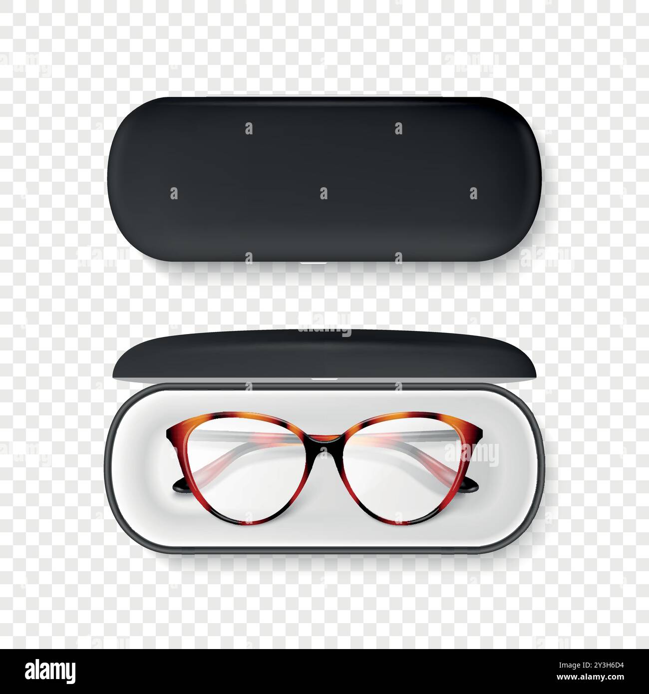 Vector 3D Realistic Round Frame Glasses and Case Set. Tortoise Shell ...