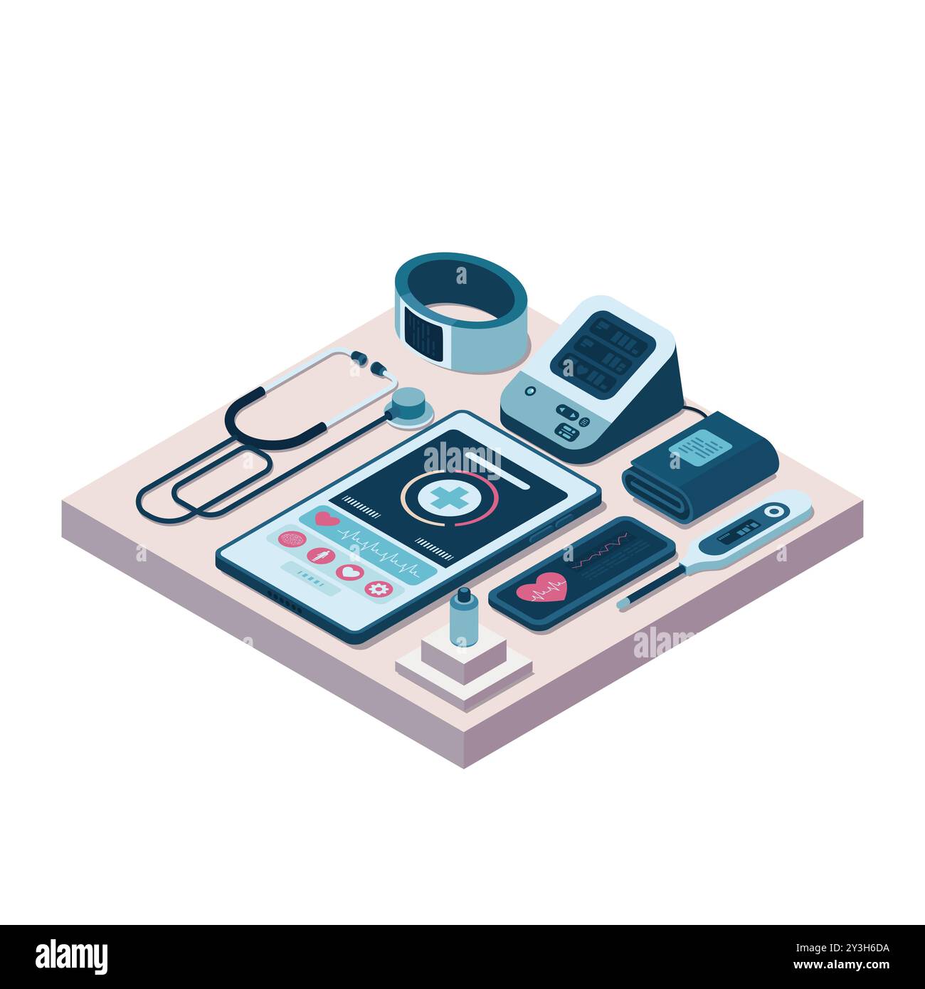 Isometric Telemedicine Equipment Including Smartphone, Smartwatch ...