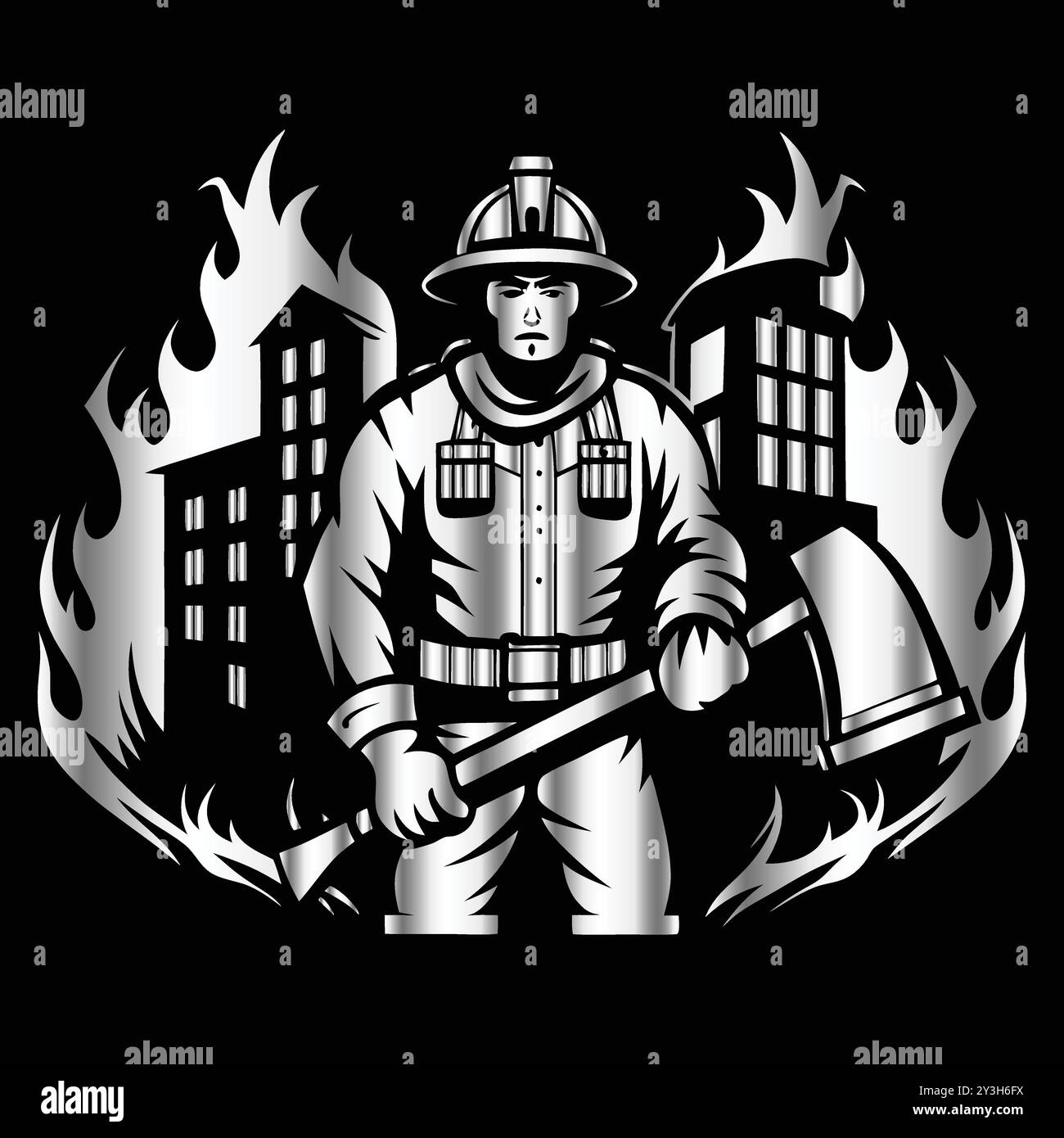 Firefighter Mascot Logo Cartoon Illustration - Creative Vector Design ...