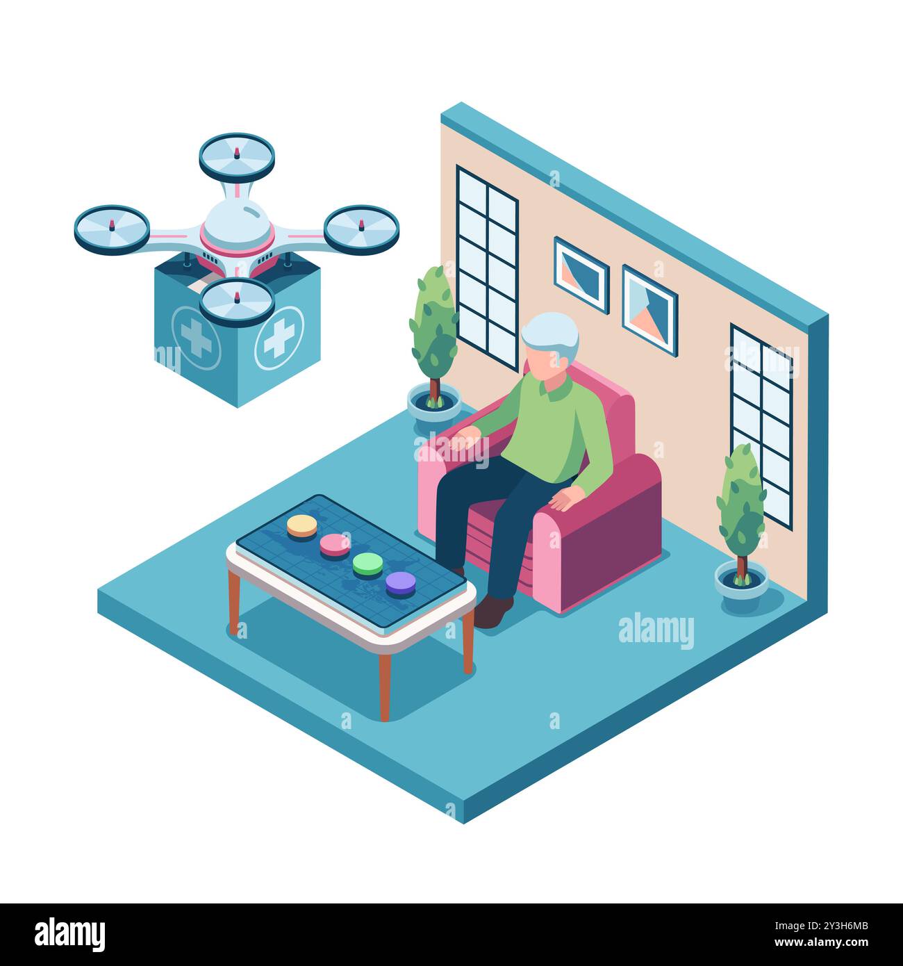 Isometric Drone Delivering Medical Supplies to Patient at Home ...
