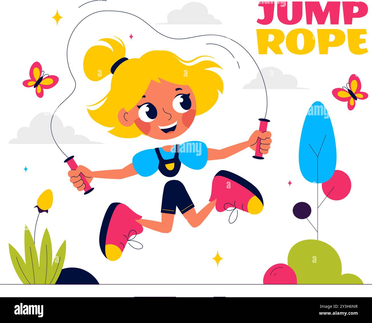 Vector Illustration of Children Playing Jump Rope Wearing Sportswear ...