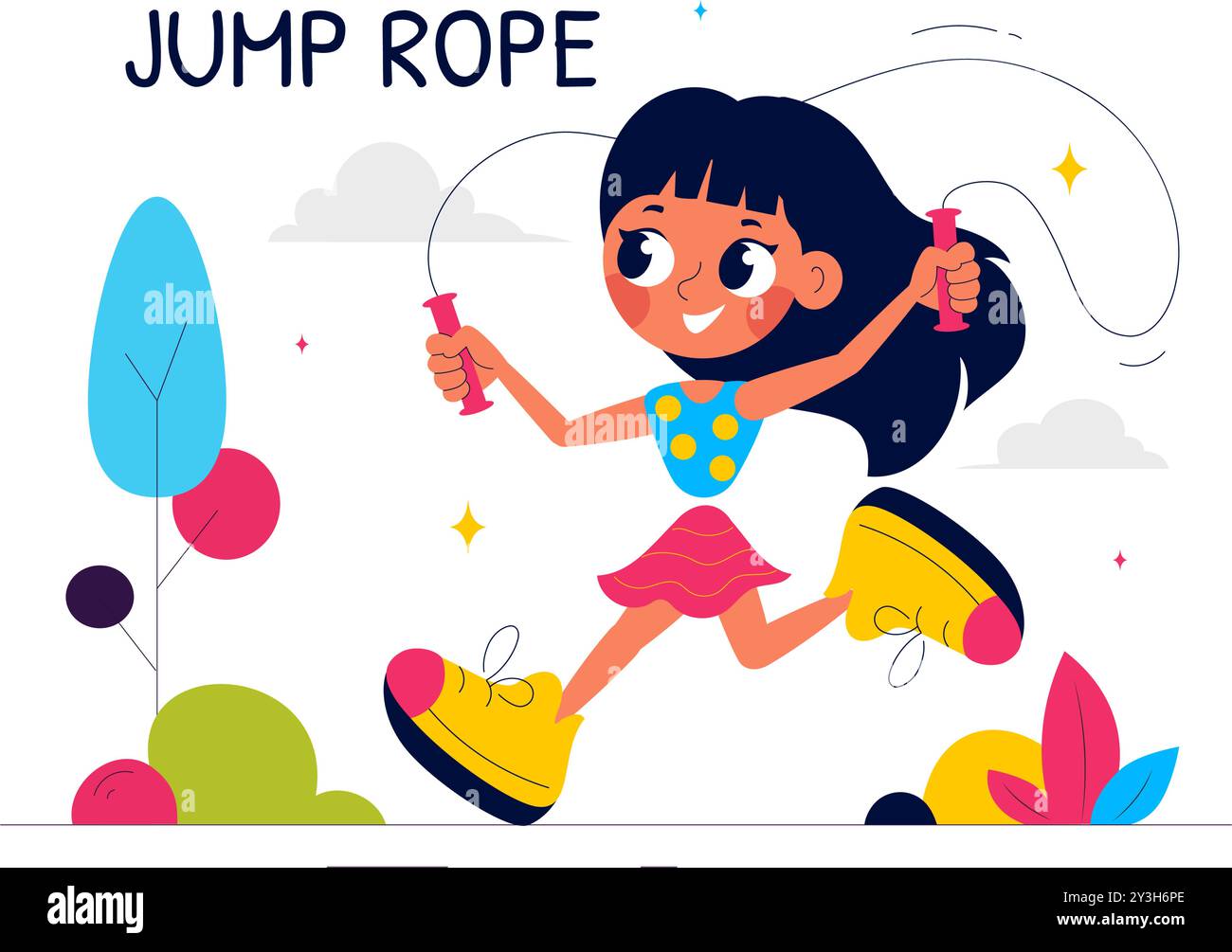 Vector Illustration of Children Playing Jump Rope Wearing Sportswear ...