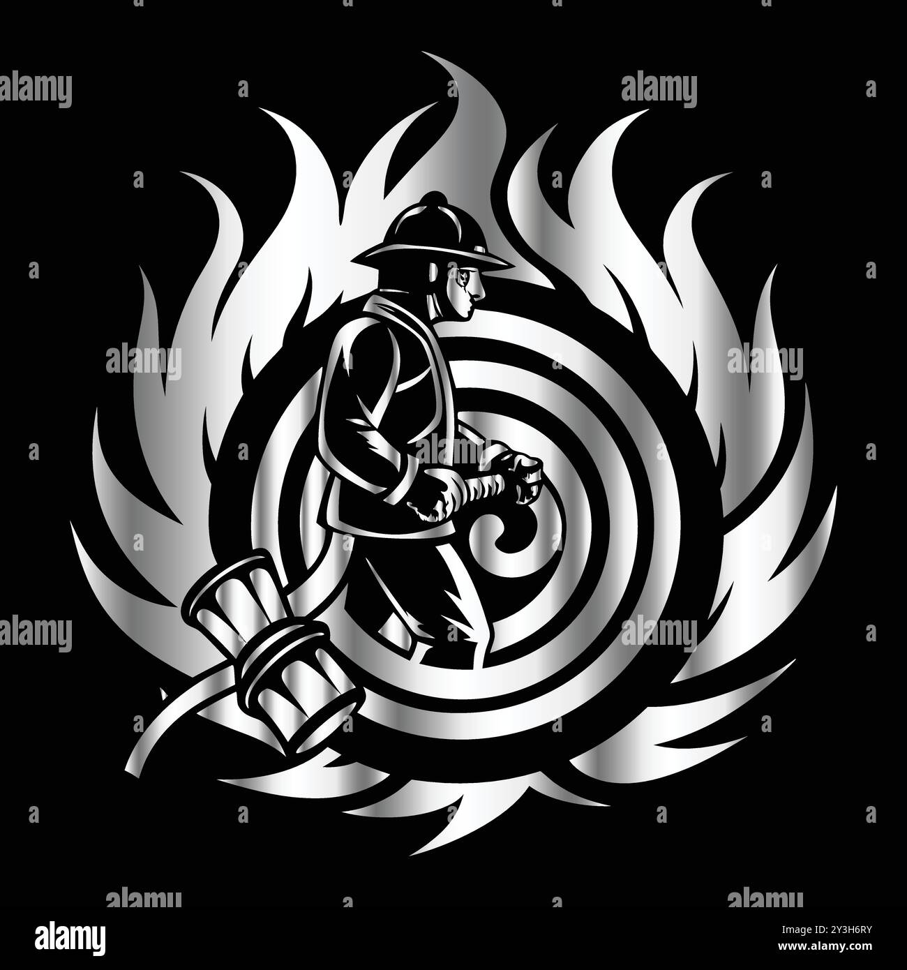 Firefighter Mascot Logo Cartoon Illustration - Creative Vector Design ...