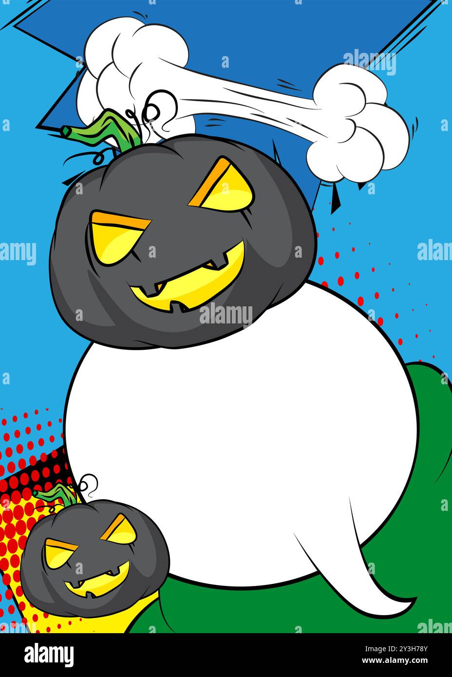 Cartoon Jack O' Lantern with blank speech bubble, comic book Halloween ...
