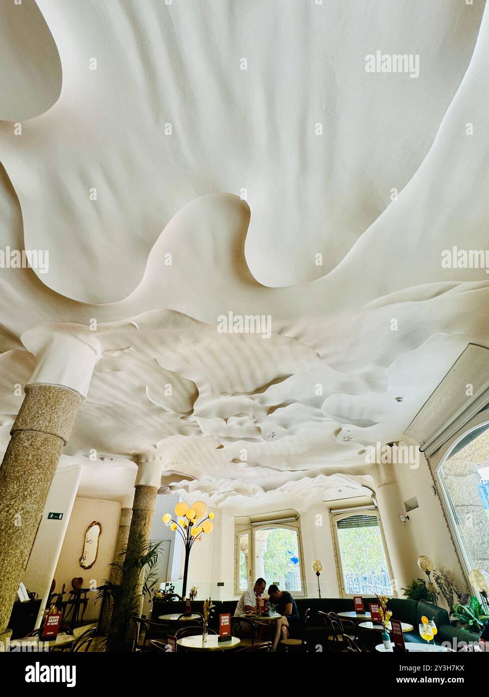The Antoni Gaudi designed ceiling in the Cafè La Pedrera Restaurant in ...