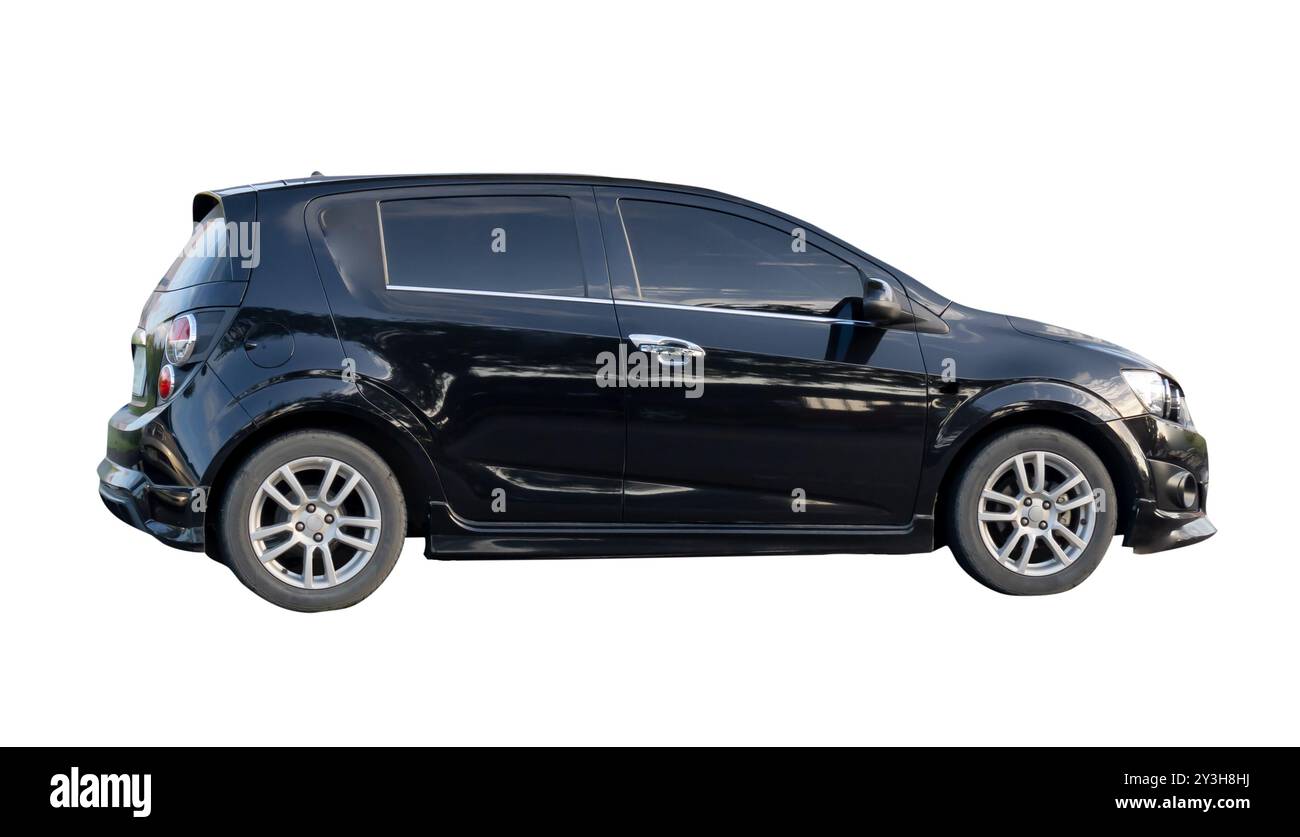 Side view of luxurious black hatchback sports car is isolated on white ...
