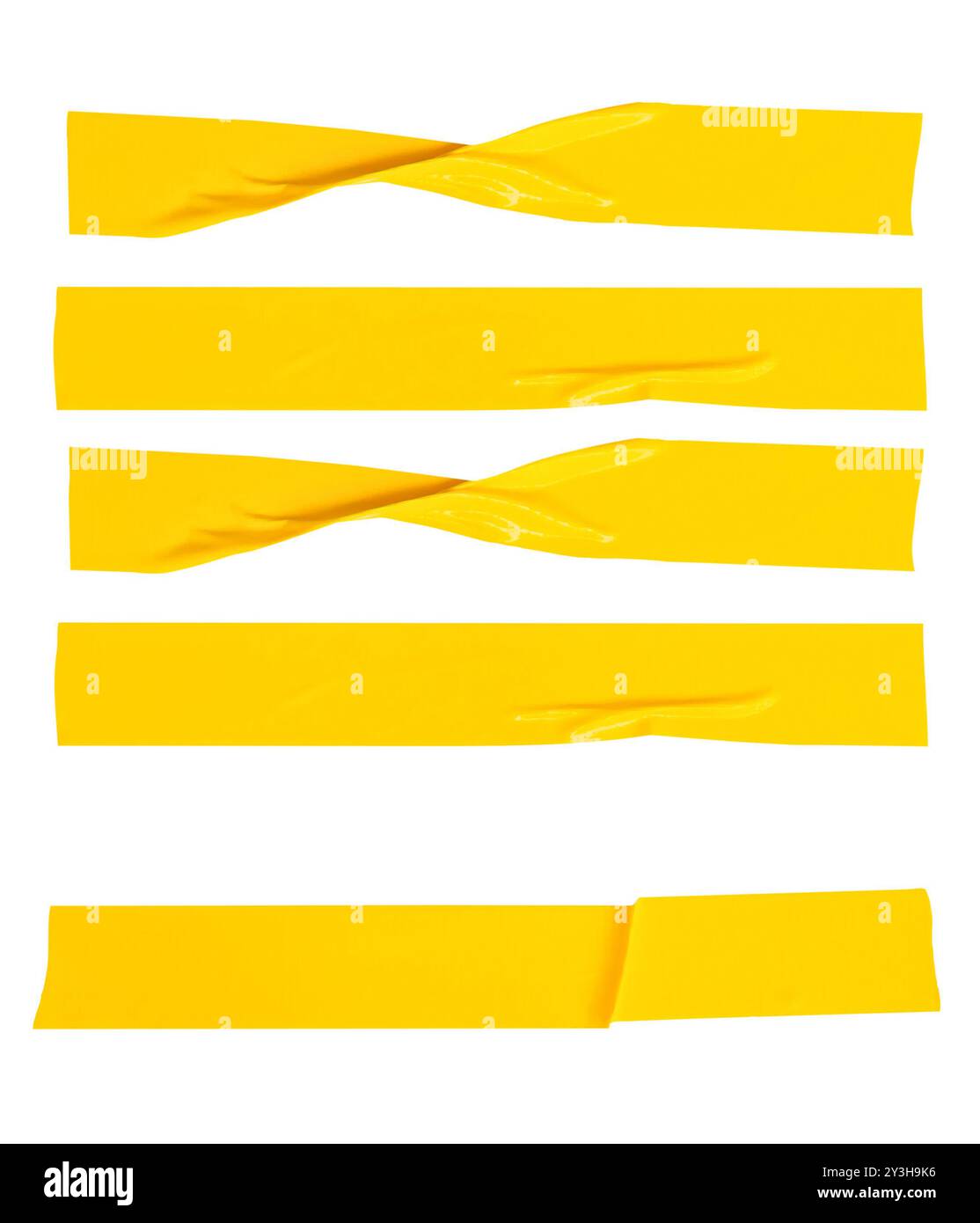 Top view set of wrinkled or crumpled yellow adhesive vinyl tape or ...