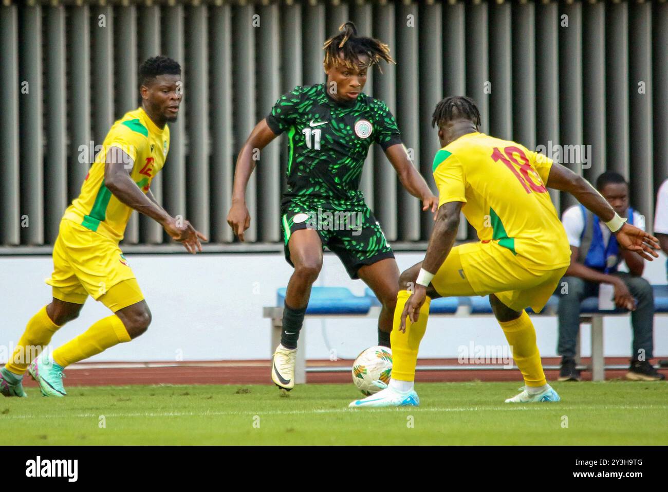 UYO, NIGERIA - SEPTEMBER 07: Samuel Chukwueze of Nigeria and Ishola ...