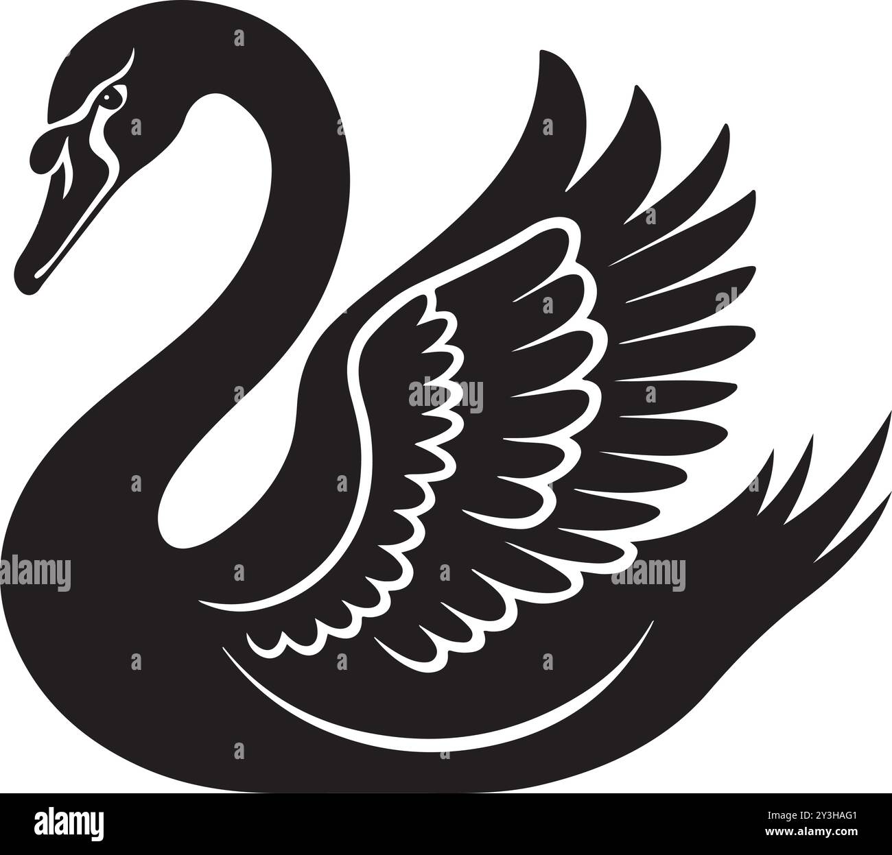 Smooth and Bold Swan Silhouette Vector on White Background for Graphic ...