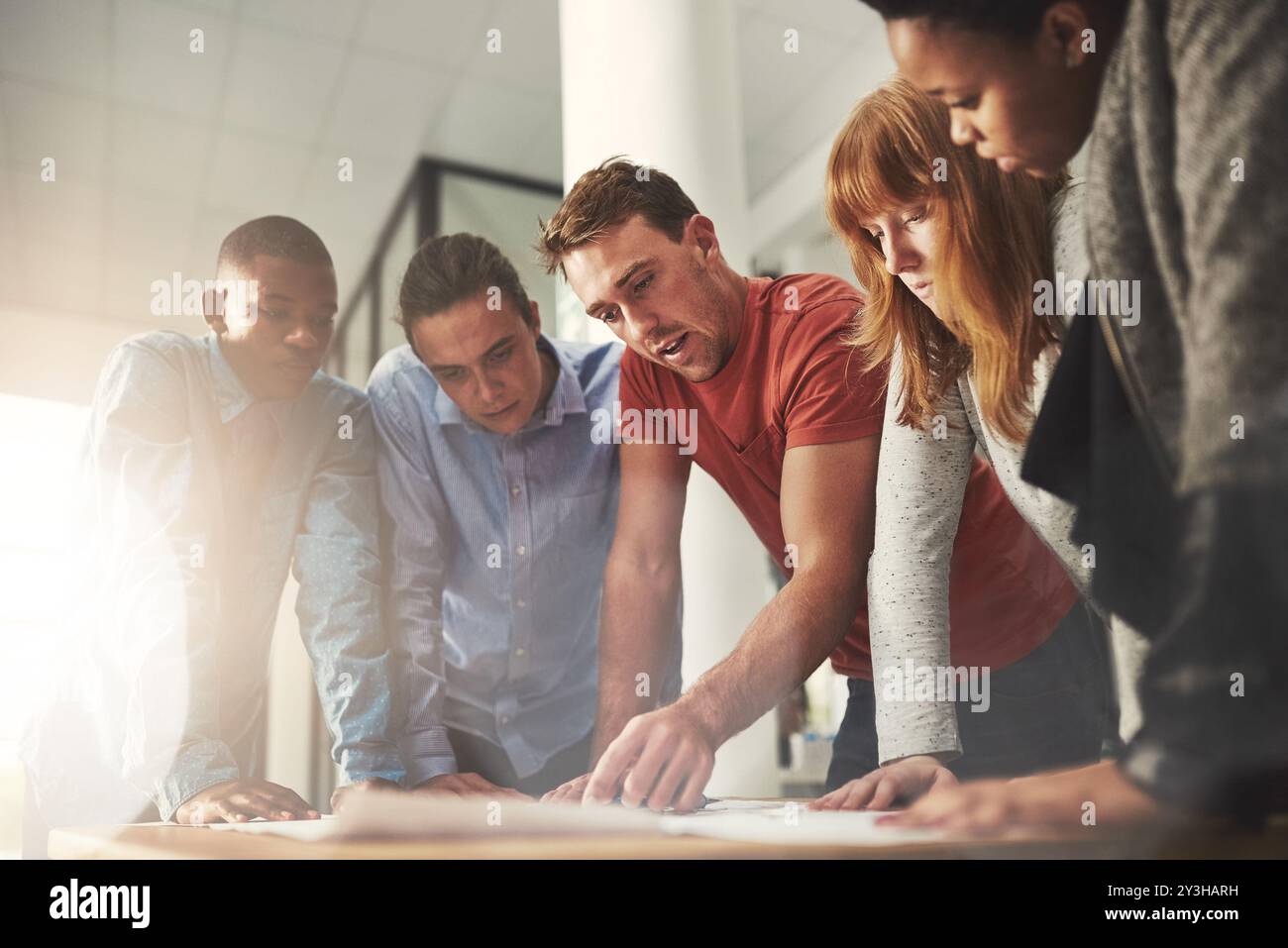 People, design and architecture in workshop with blueprint, drawing and ...