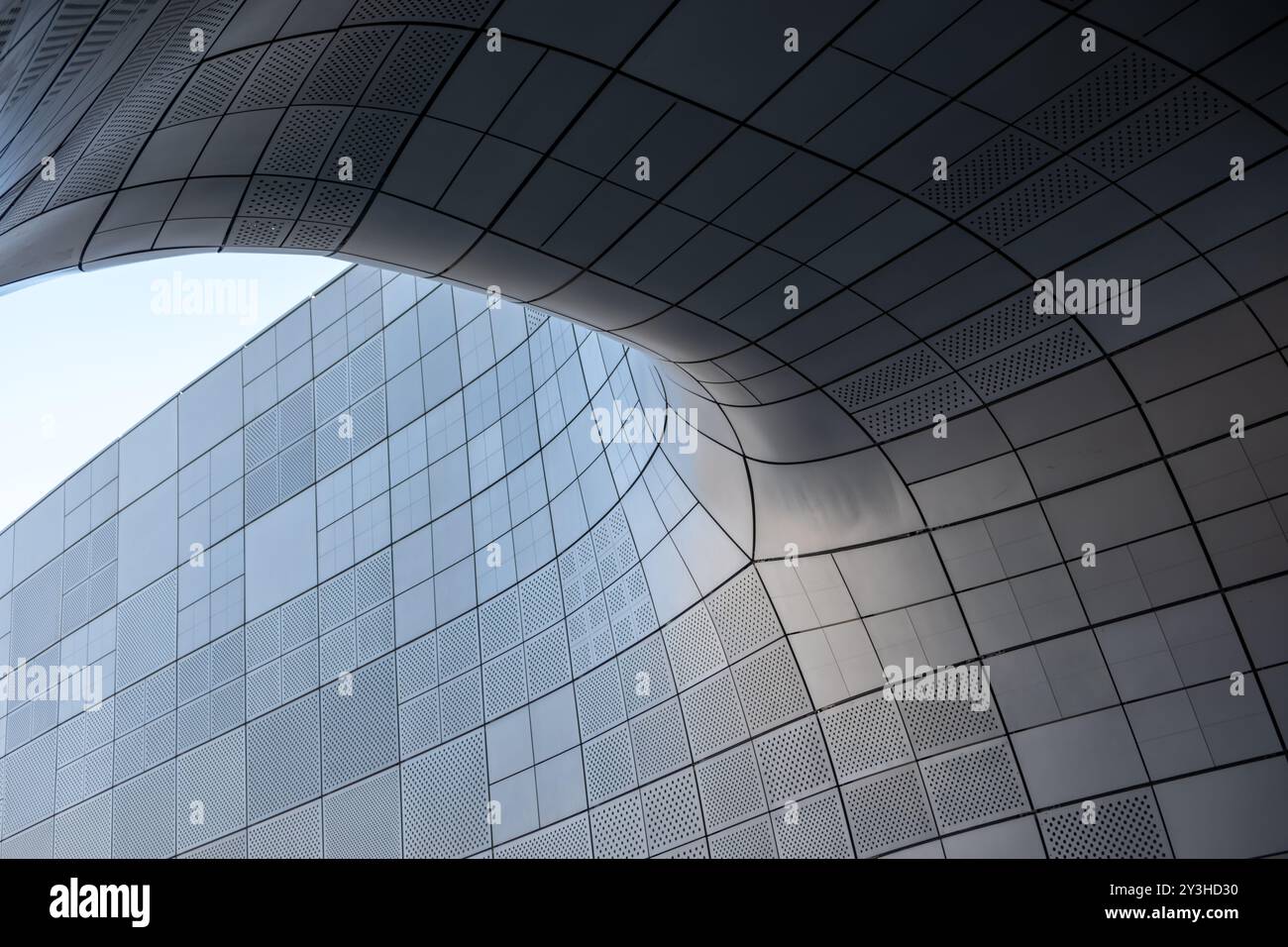 Perforated facade cladding of Dongdaemun Design Plaza or DDP in Seoul ...