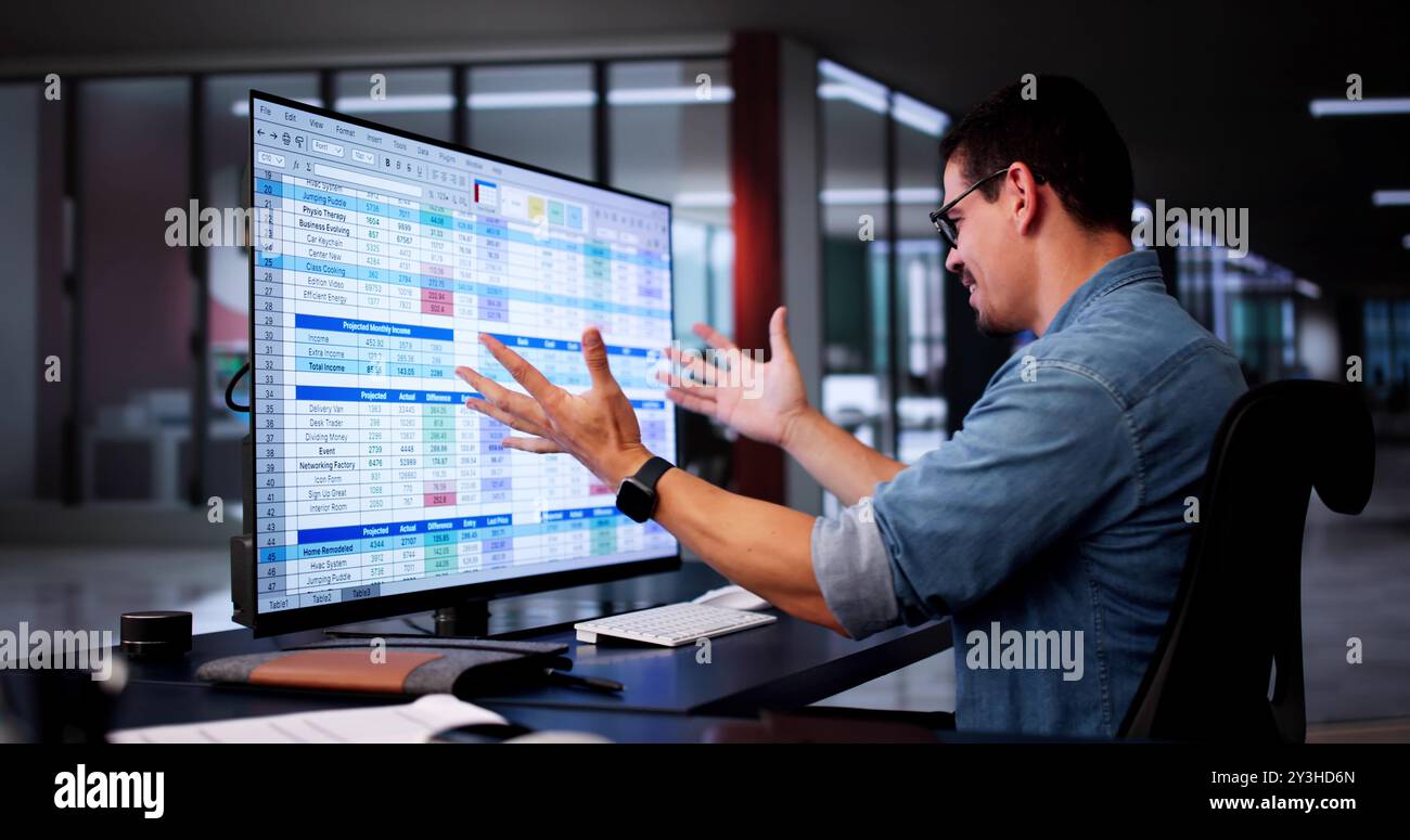 Frustrated Employee With Spreadsheet Data Screen. Accountant Stress ...