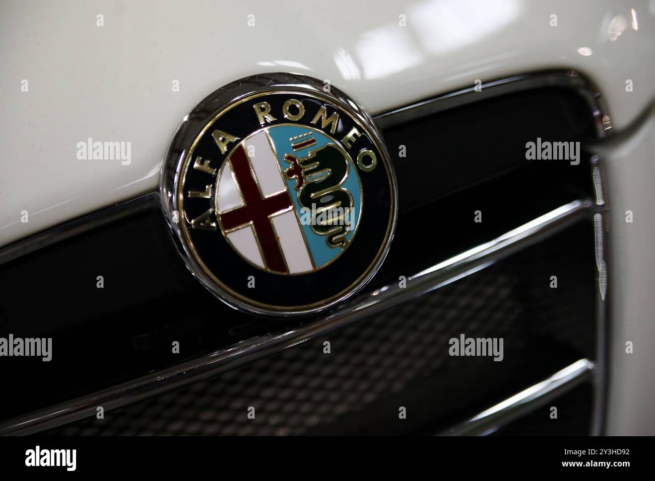 Krakow, Poland. 08th Sep, 2024. The Alfa Romeo logo is seen during the ...