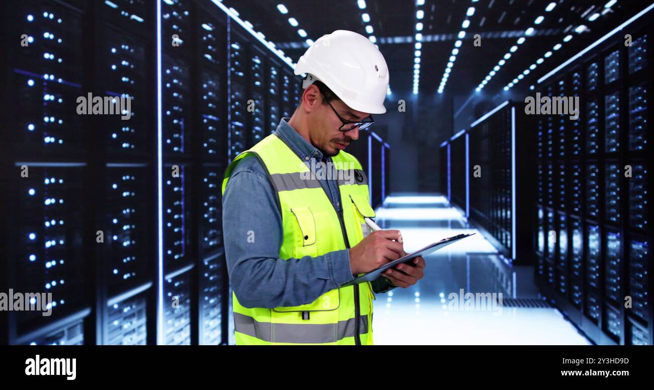 Engineer Doing OSHA Safety Inspection At Data Center Server Room Stock ...