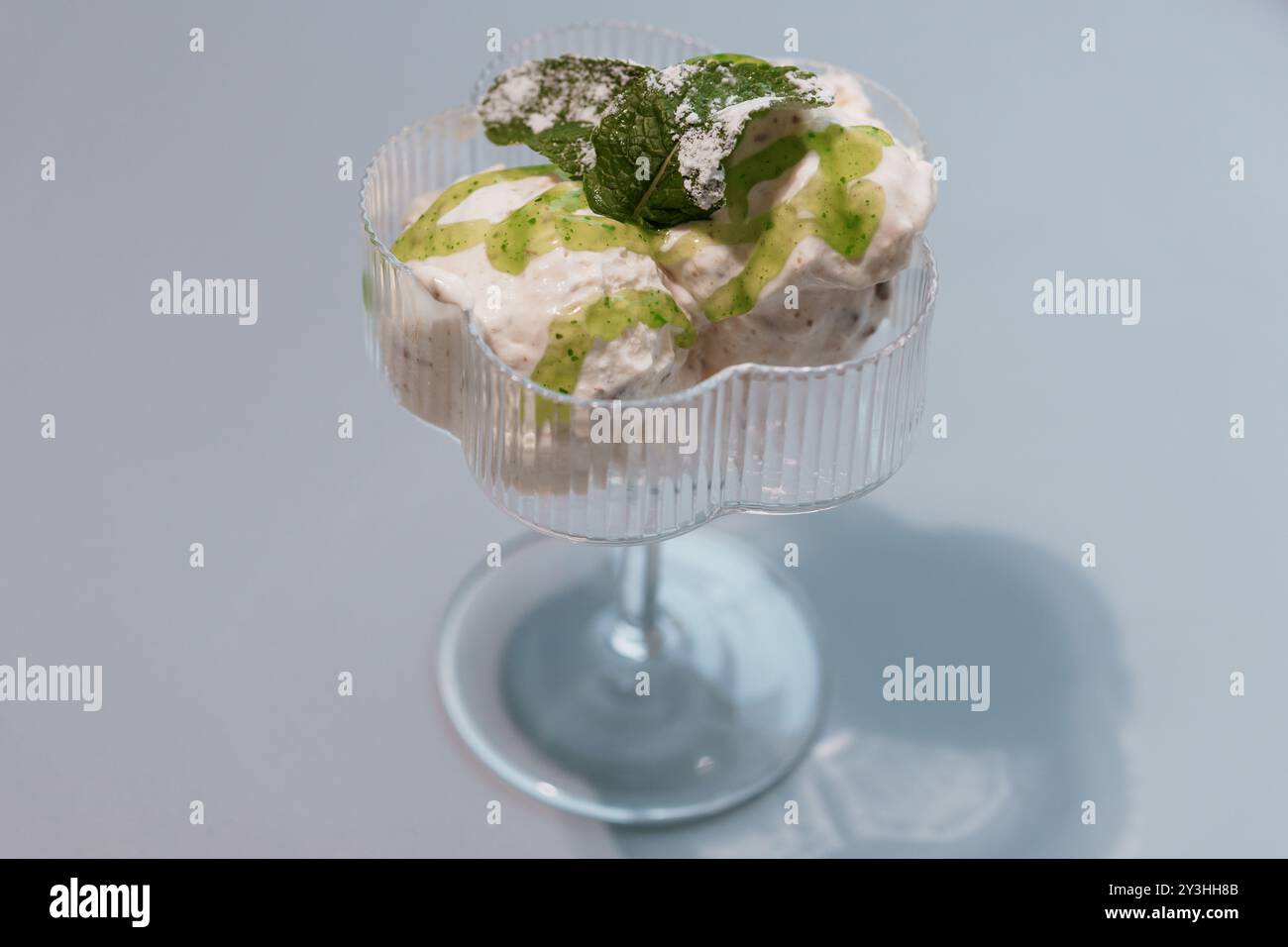Elegant Dessert Presentation with Mint Garnish in a Vintage Glass Bowl ...