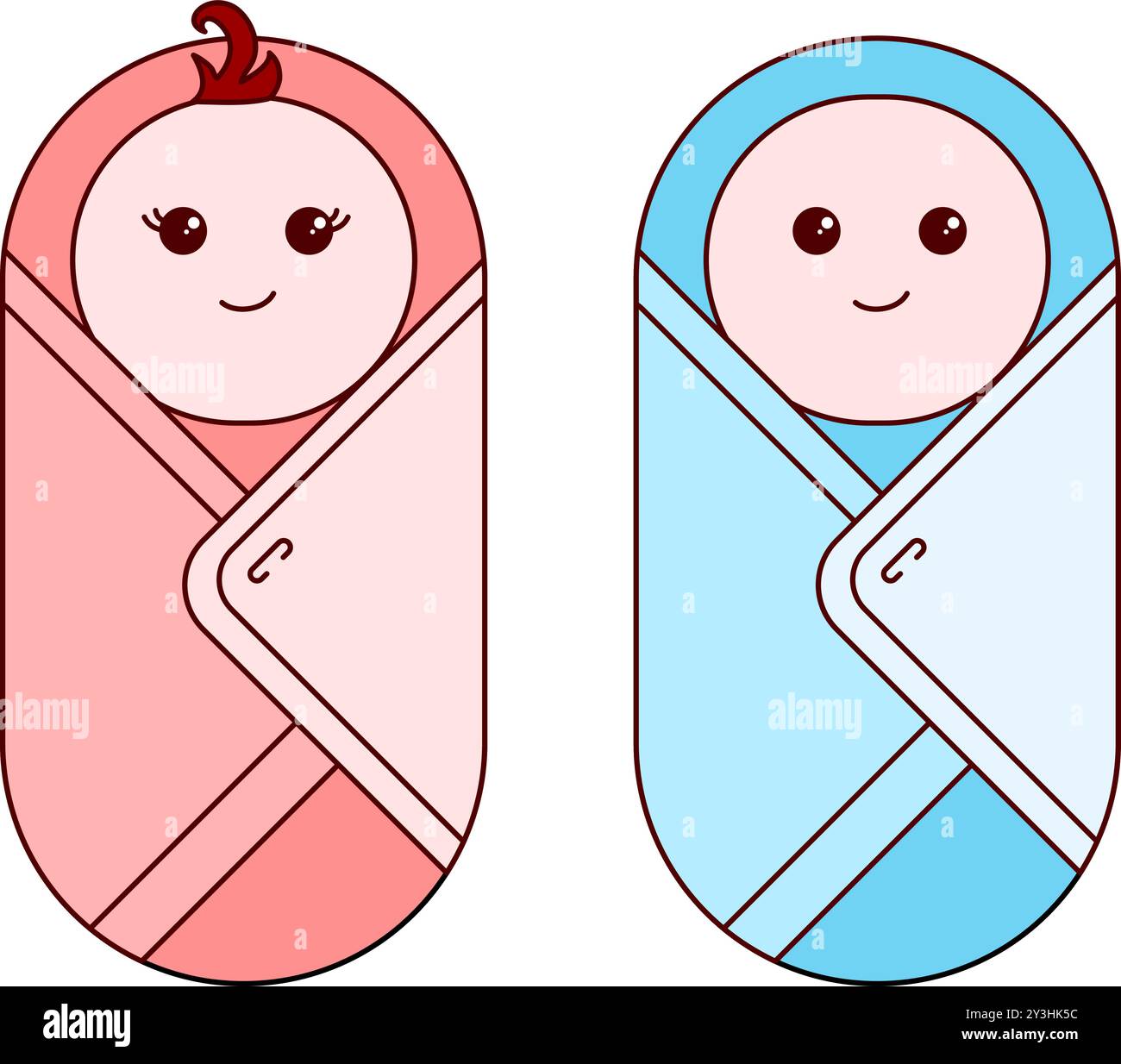 Twin Baby Icons: Boy and Girl Wrapped in Blankets - Vector Illustration ...