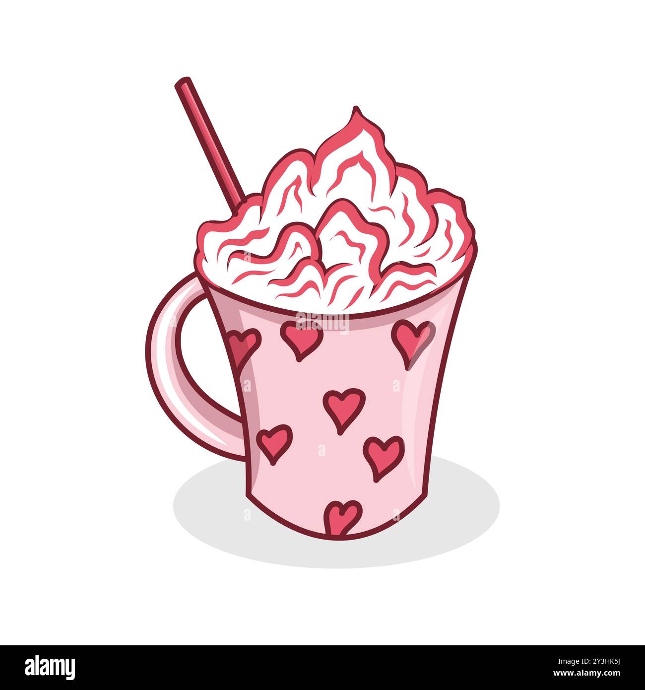 Pink Heart Mug with Whipped Cream & Straw - Vector Illustration Stock ...