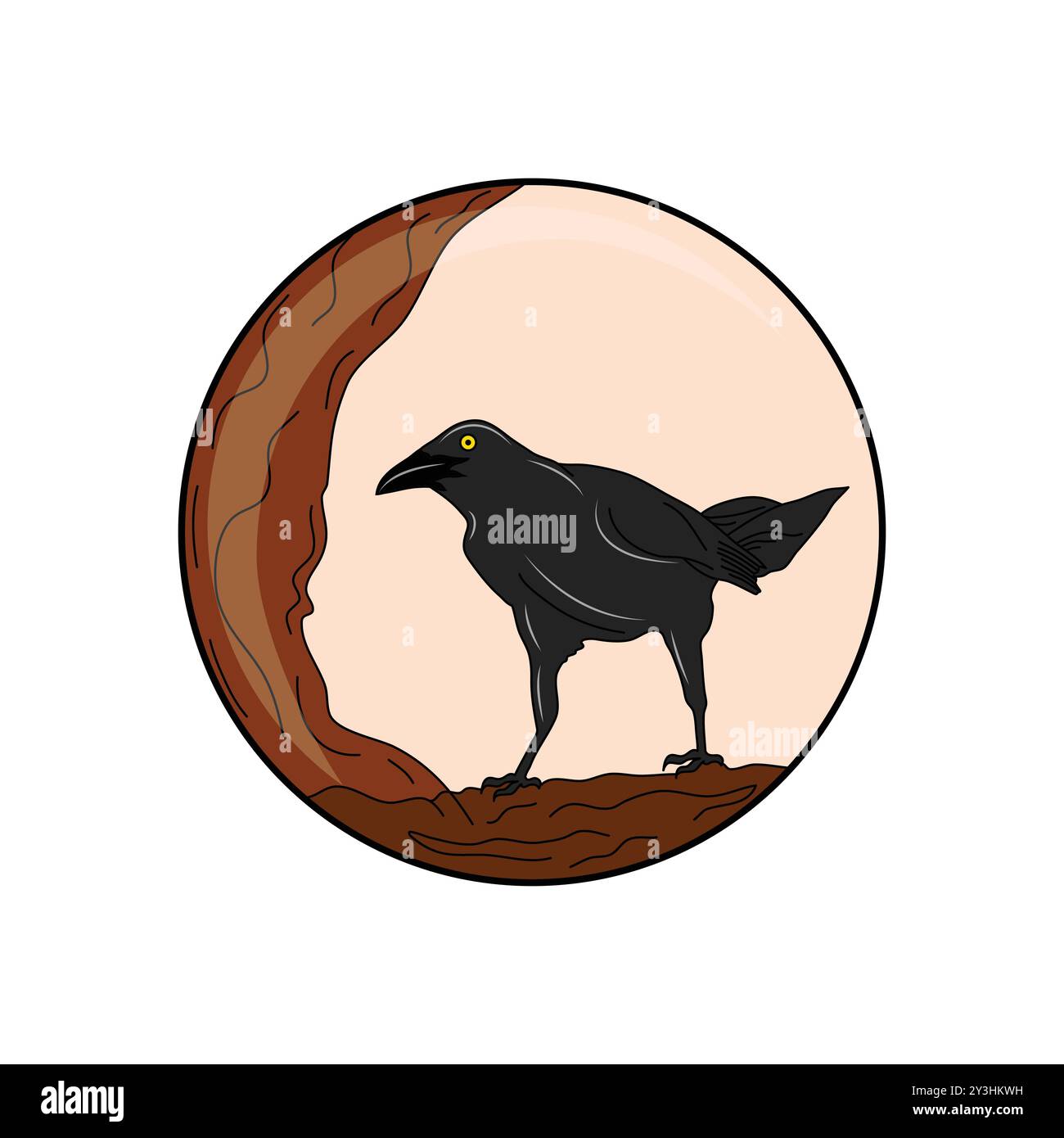 Crow on Branch in Circle Vector Illustration Stock Vector Image & Art ...