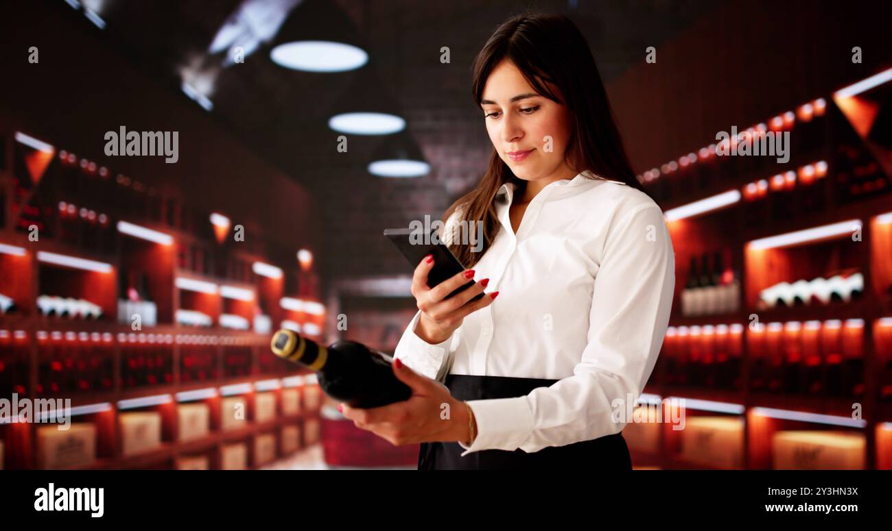 Scanning Wine Bottle Alcohol Drink Label With Mobile Phone Stock Photo ...