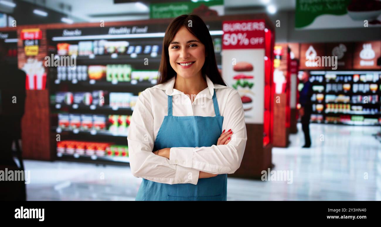 Grocery Food Store Business Owner Portrait. Supermarket Worker Stock ...