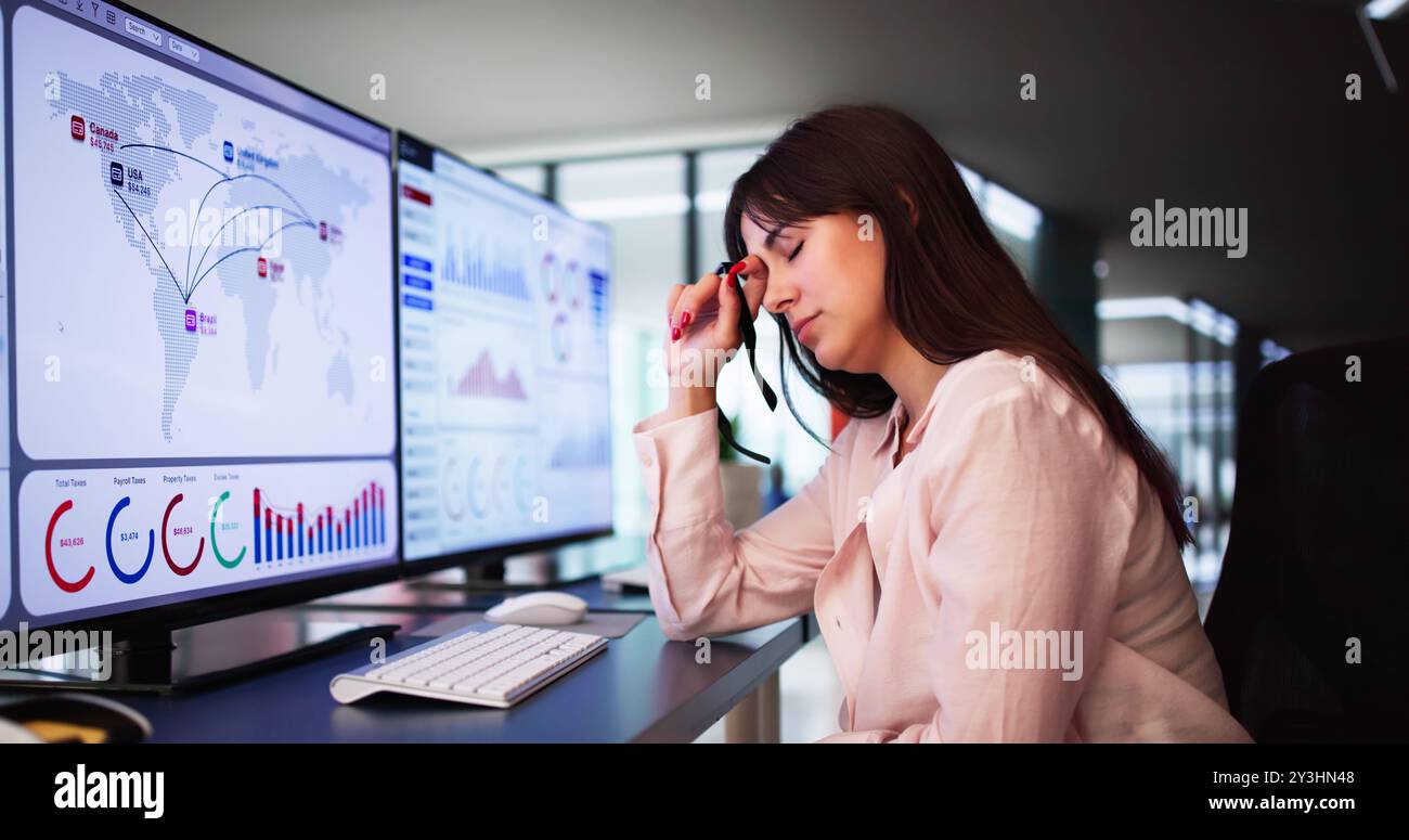 Eye Itching And Injury. Woman With Burning Eye At Workplace Stock Photo ...