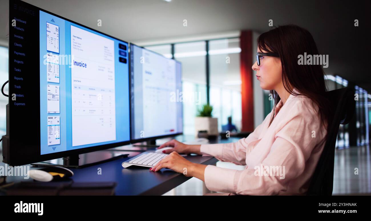 Digital Electronic Bill And Accountant E Invoice On Laptop Stock Photo ...