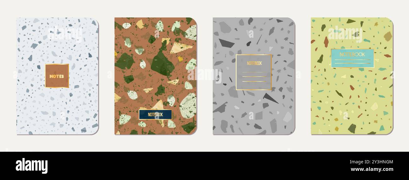 Note book cover design. Terrazzo abstract background made of natural ...