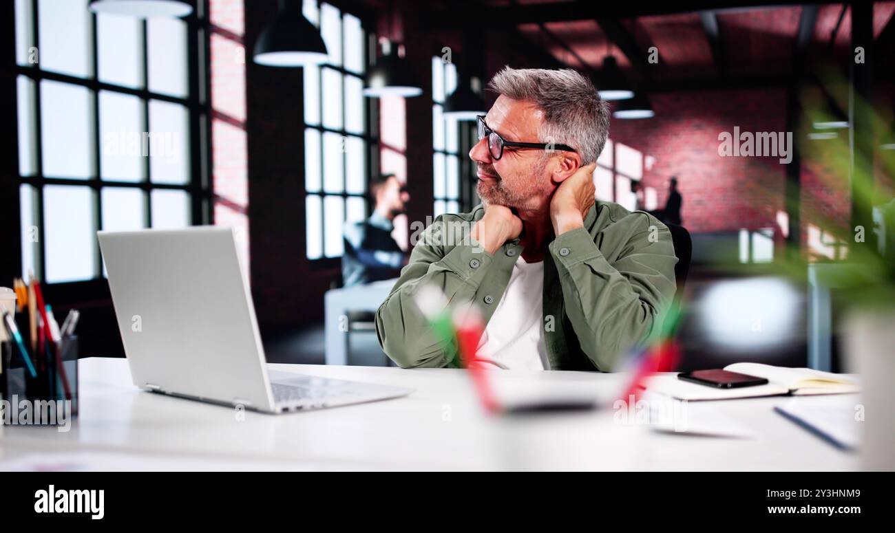 Neck Pain And Stress. Bad Posture At Computer In Office Stock Photo - Alamy