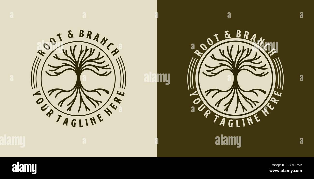 Nature tree modern logo with branch and root element. Line art creative tree logo design in ...