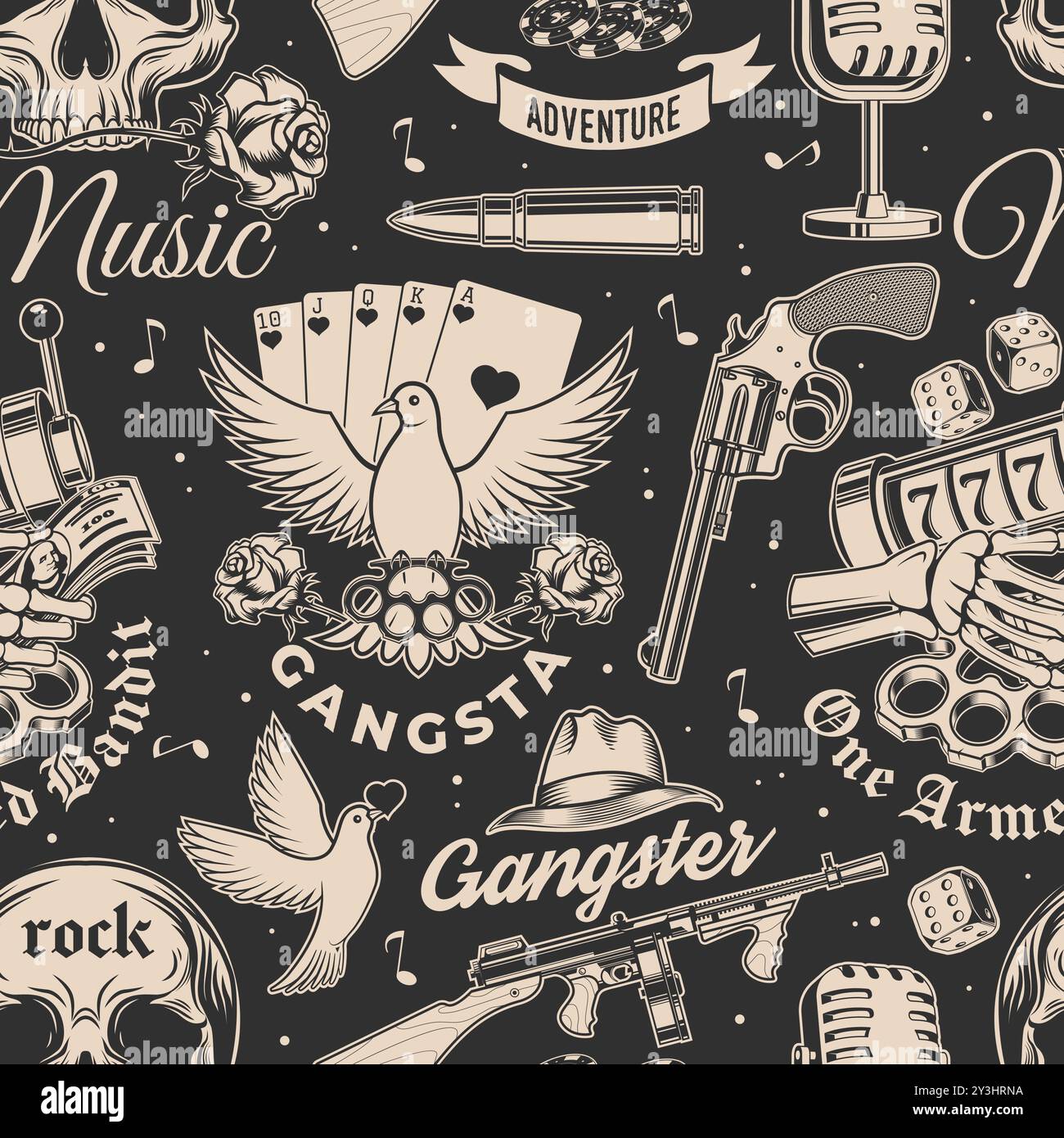 Gangster seamless pattern. Vector illustration. Vintage monochrome ...