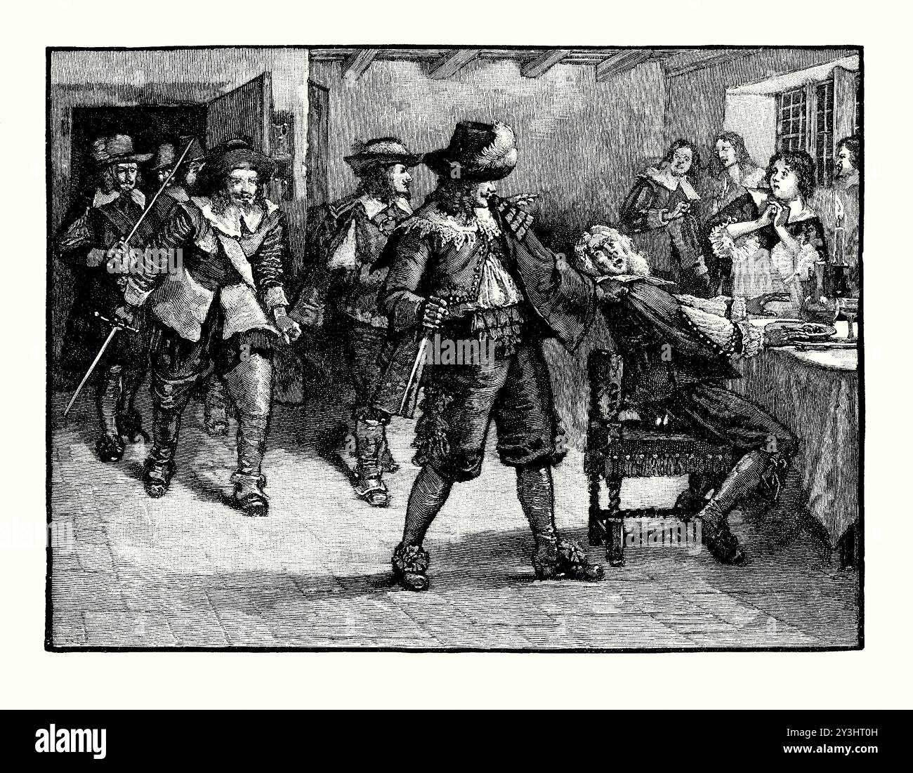 An old engraving of the assassination of Isaac Dorislaus in The Hague ...
