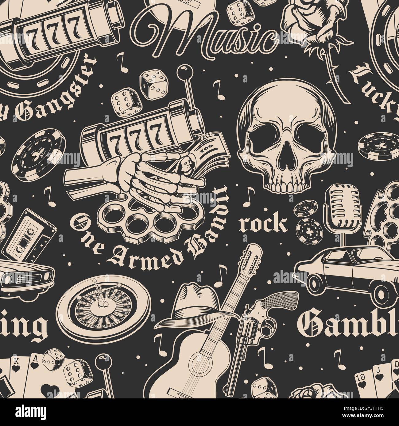 Gangster seamless pattern. Vector illustration. Vintage monochrome ...