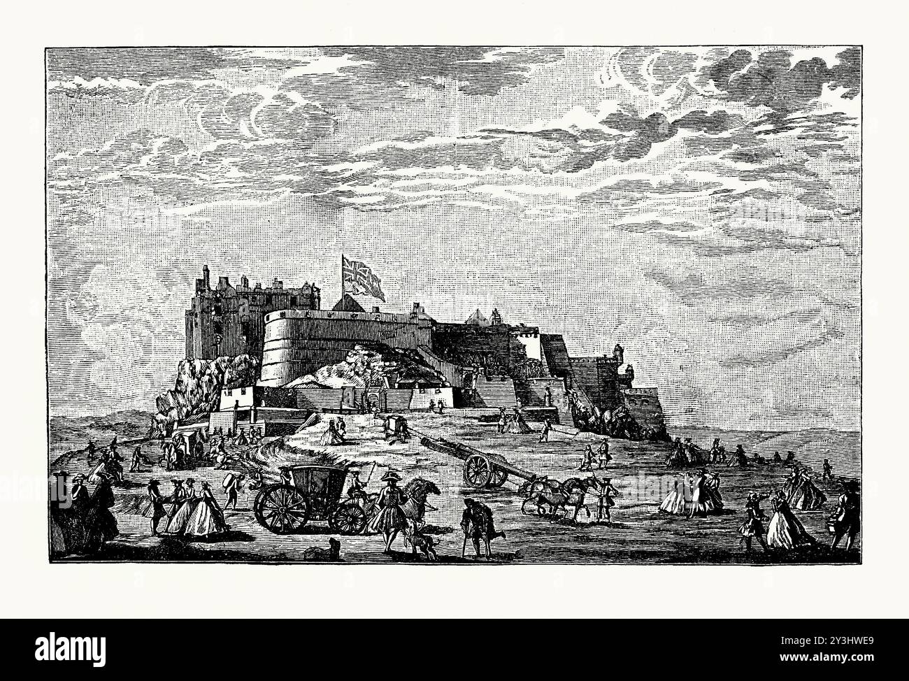 An old engraving of the activity below Edinburgh Castle, Edinburgh ...