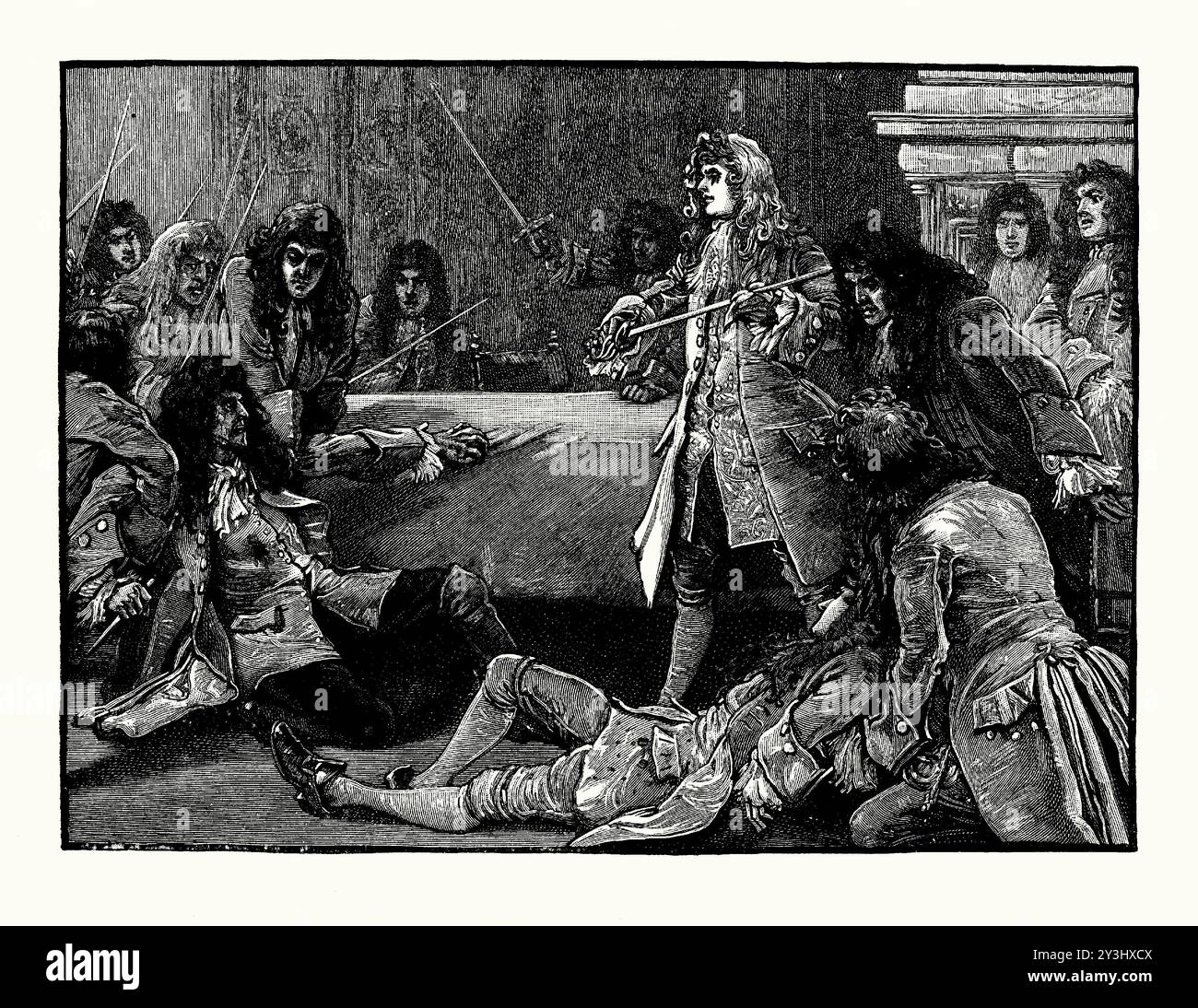 An old engraving of a fracas at the Privy Council, London, England, UK ...