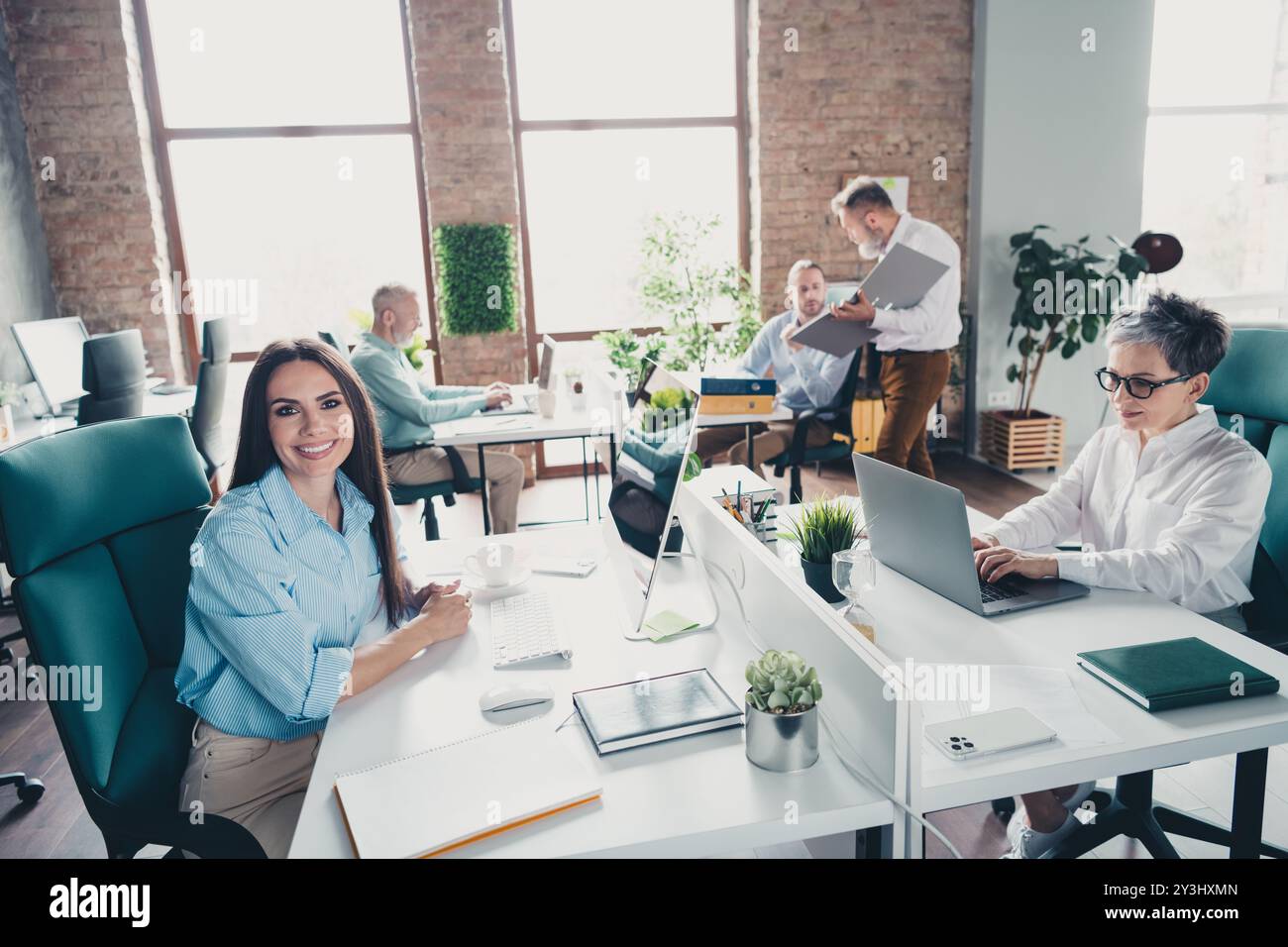 Photo of teamwork people working together comfortable modern office ...