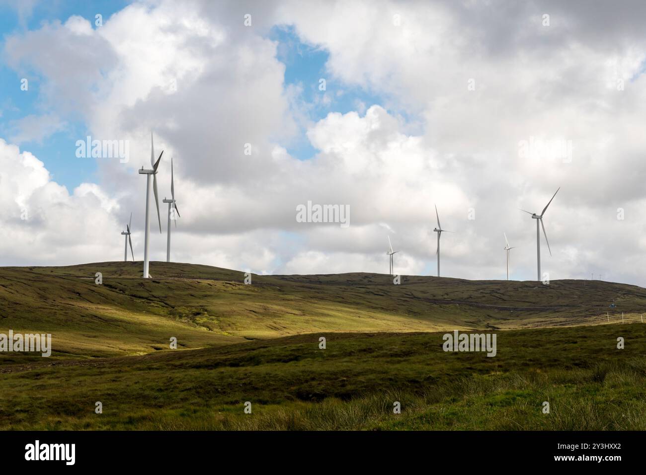 Wind turbines of the Viking wind farm near Voe on Shetland Mainland ...