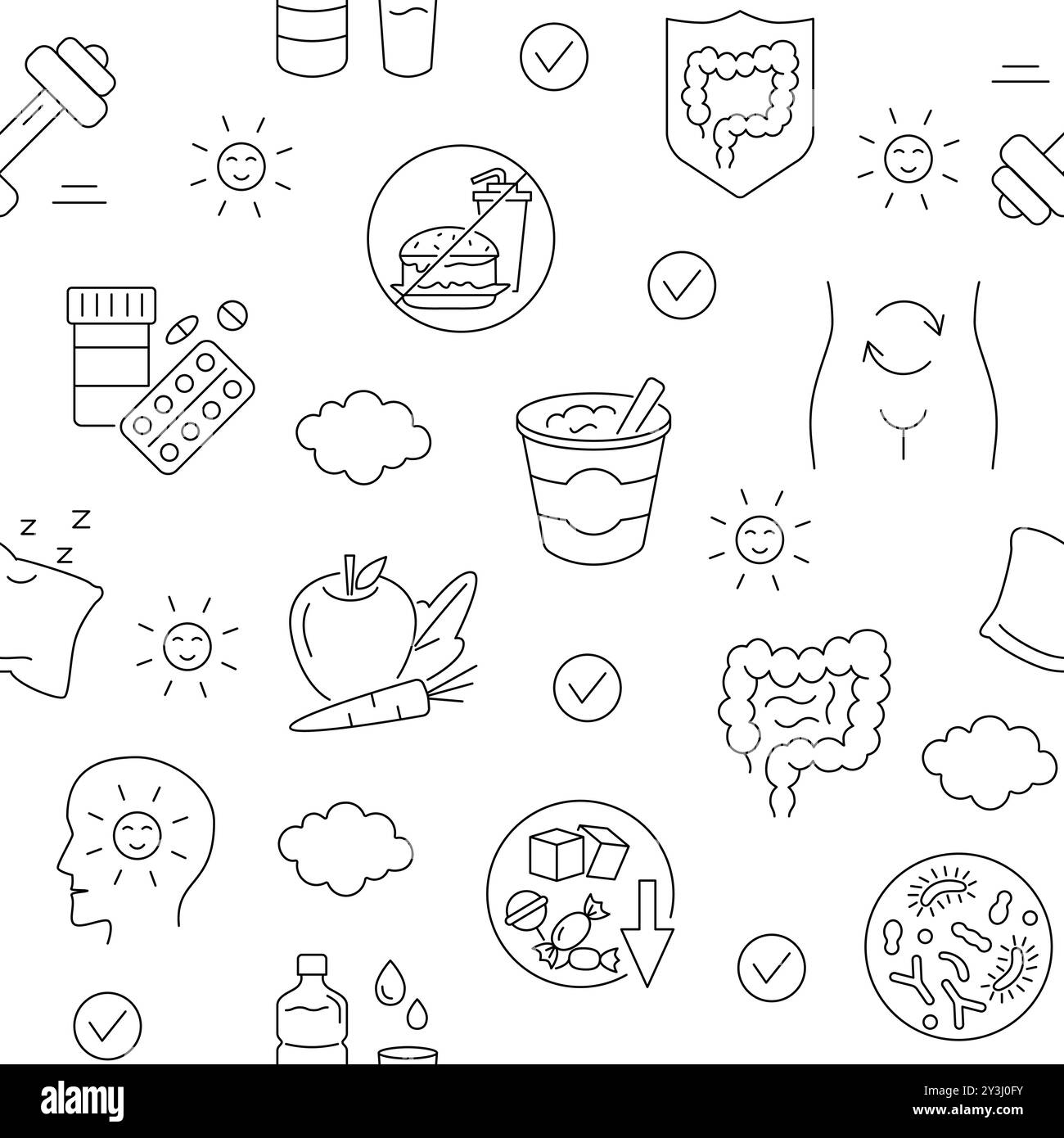 Healthy eating and digestion seamless pattern in line style. Vector ...