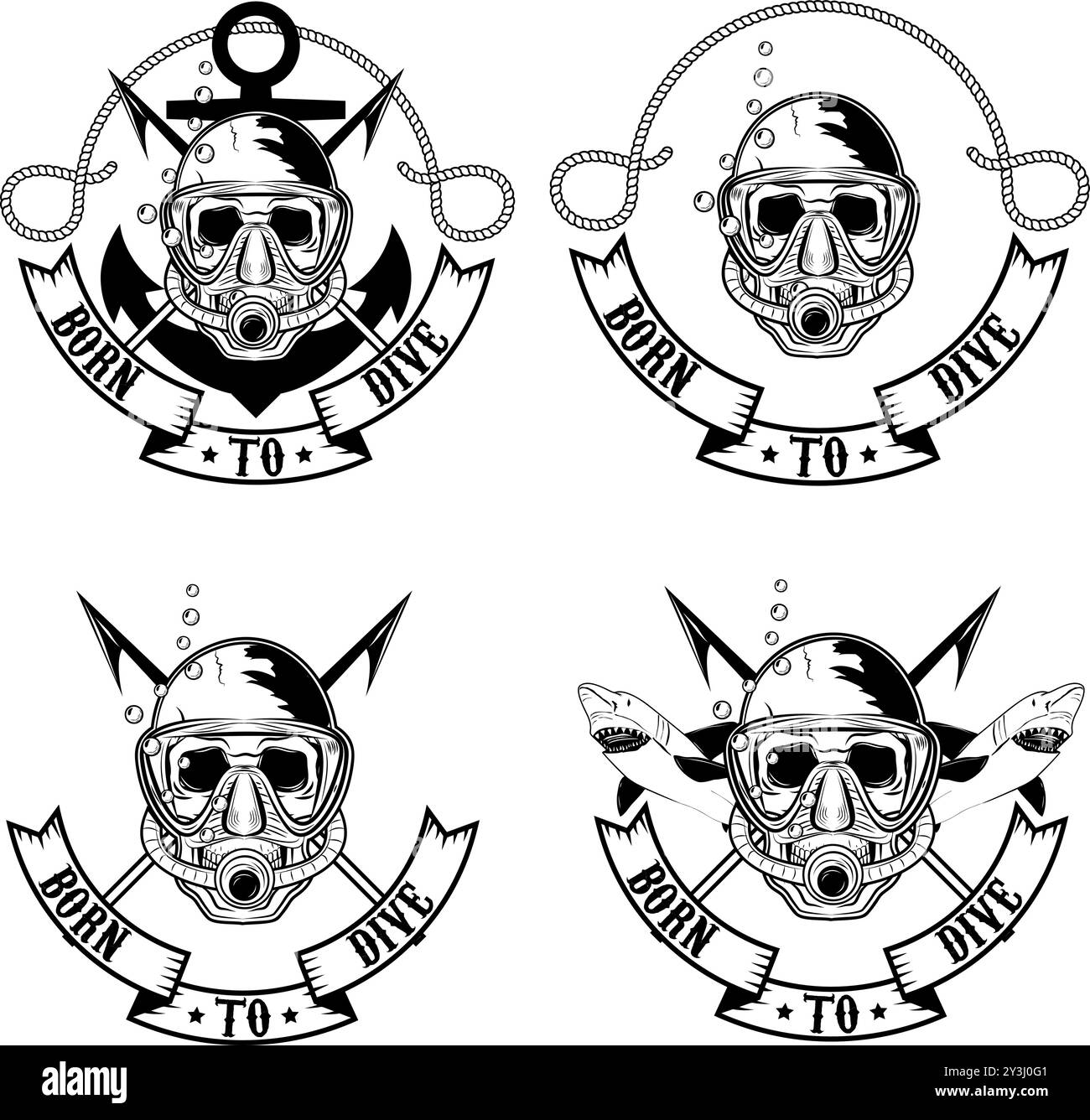 Born to dive. Set of diving emblems and badges Stock Vector Image & Art ...