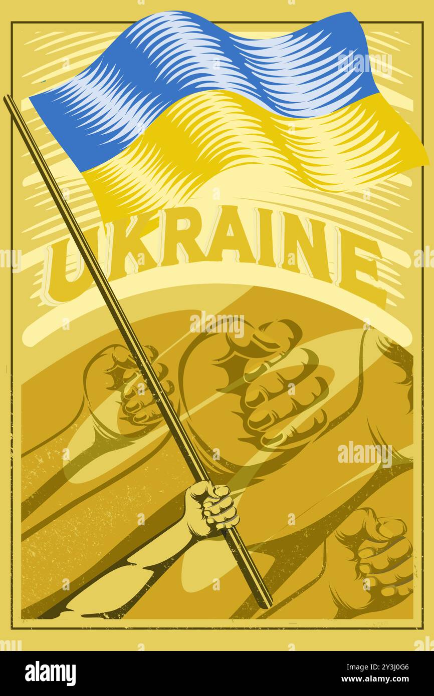Ukraine Flag Vintage Poster. Arm Holding Flag Vintage Poster ...