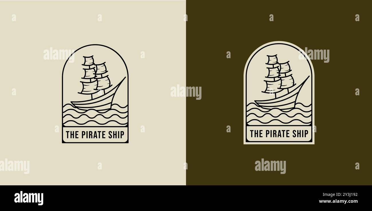 Sailing ship logo vector illustration. Ship or Boat modern line art ...